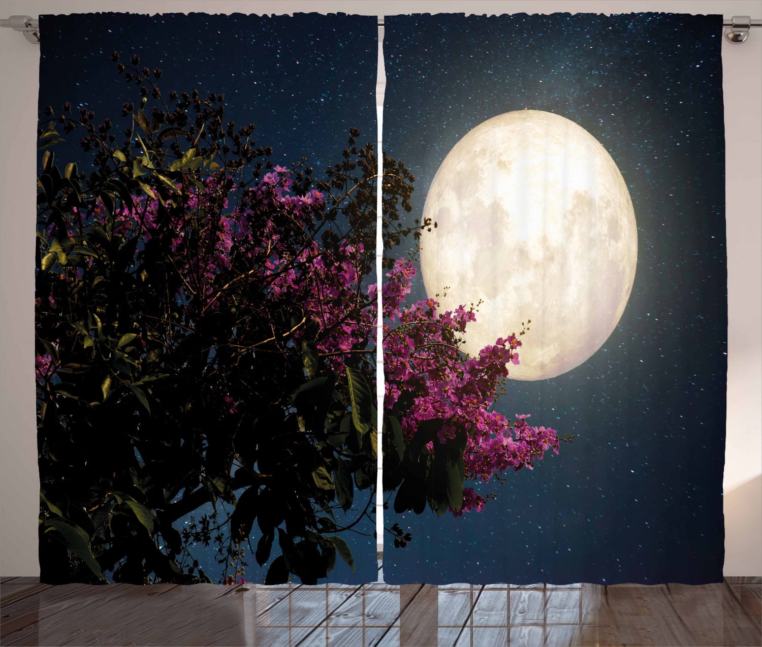 Ambesonne Moon Curtains 2 Panel Set, Milky Way Eastern Night, 108" x 90 ...