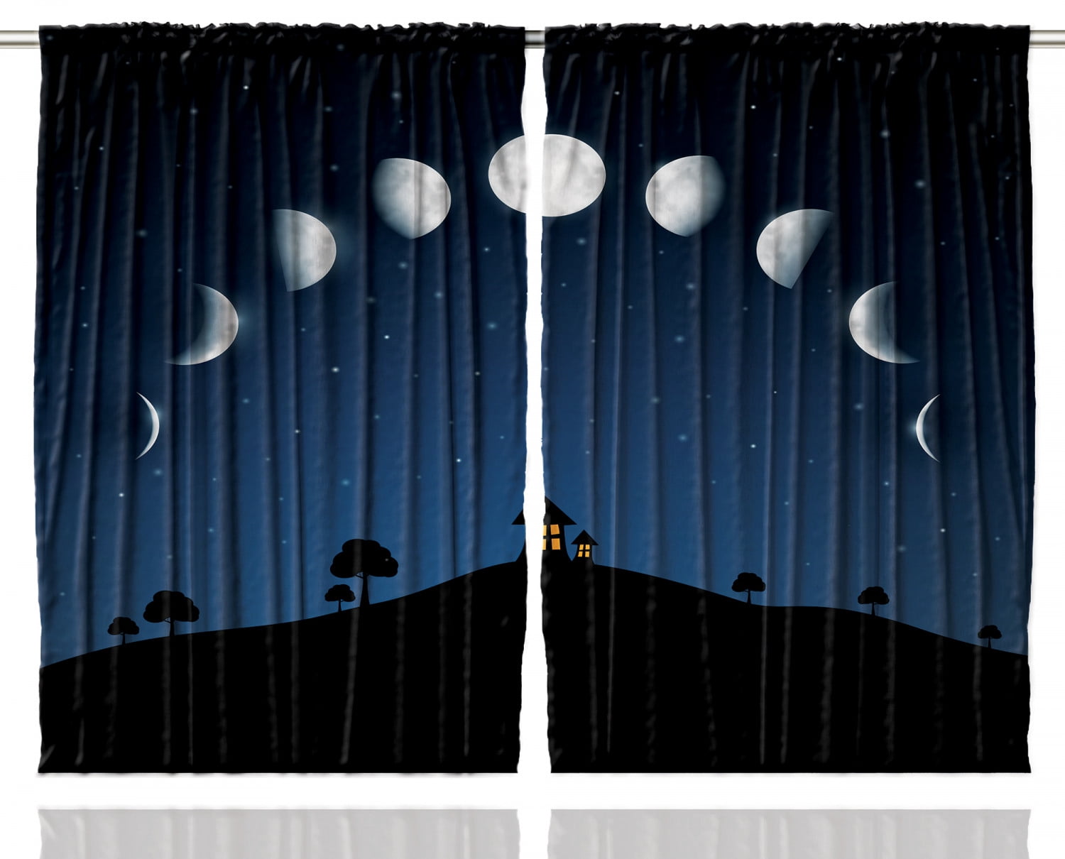 Ambesonne Moon Curtains 2 Panel Set, Lunar Phases and Stars Hill, 108 ...