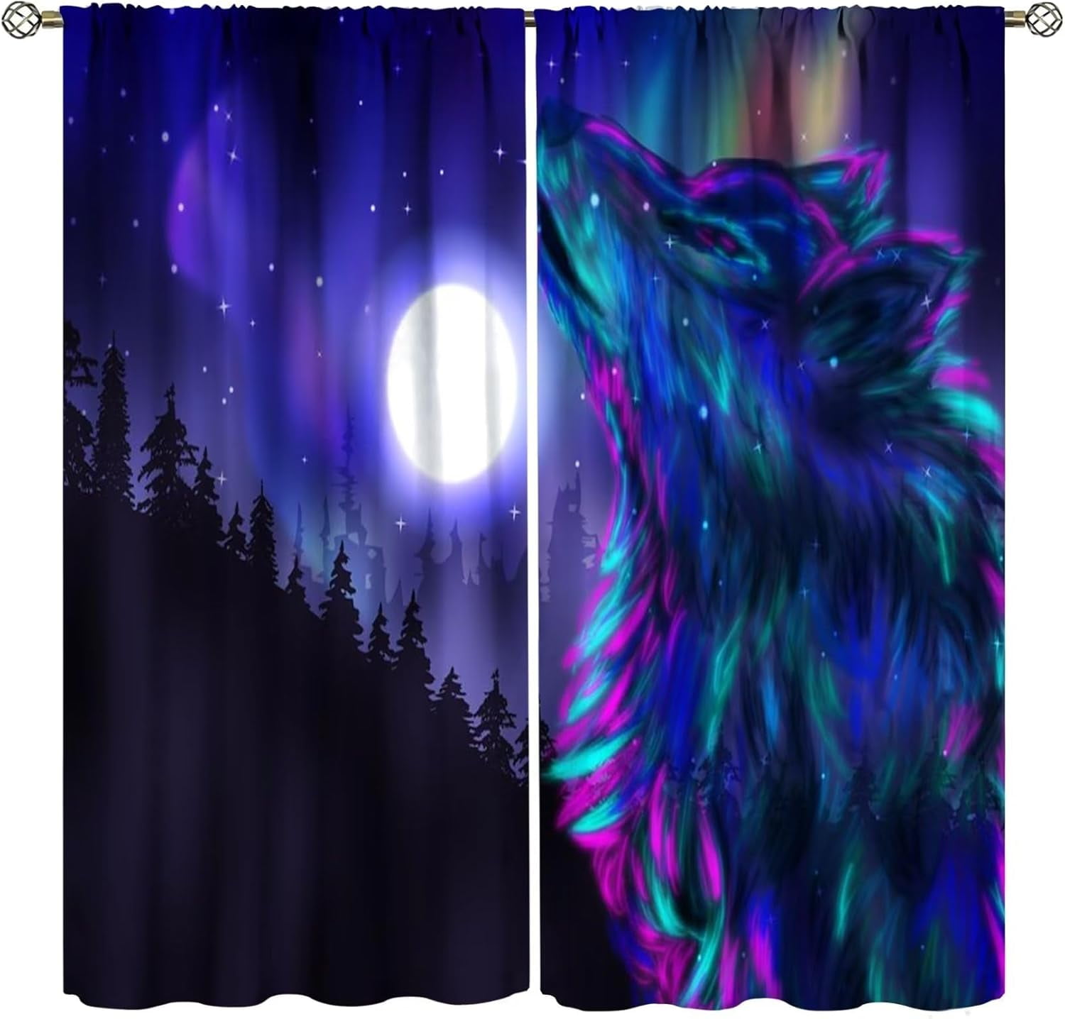 Moon Curtains,Northern Imagery Aurora Borealis Wolf Forest Night ...