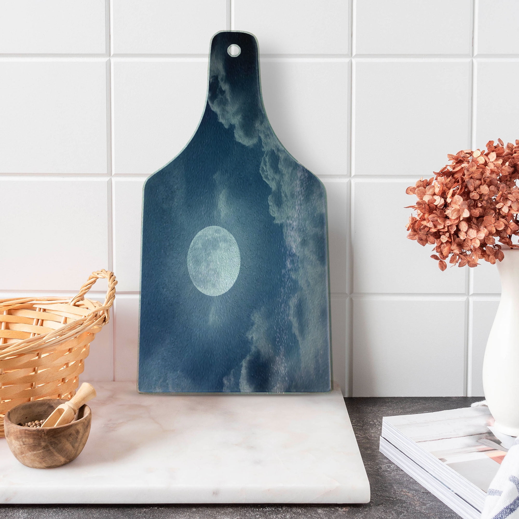 Moon Cutting Board, Night Sky with Full Moon and Clouds Nature ...