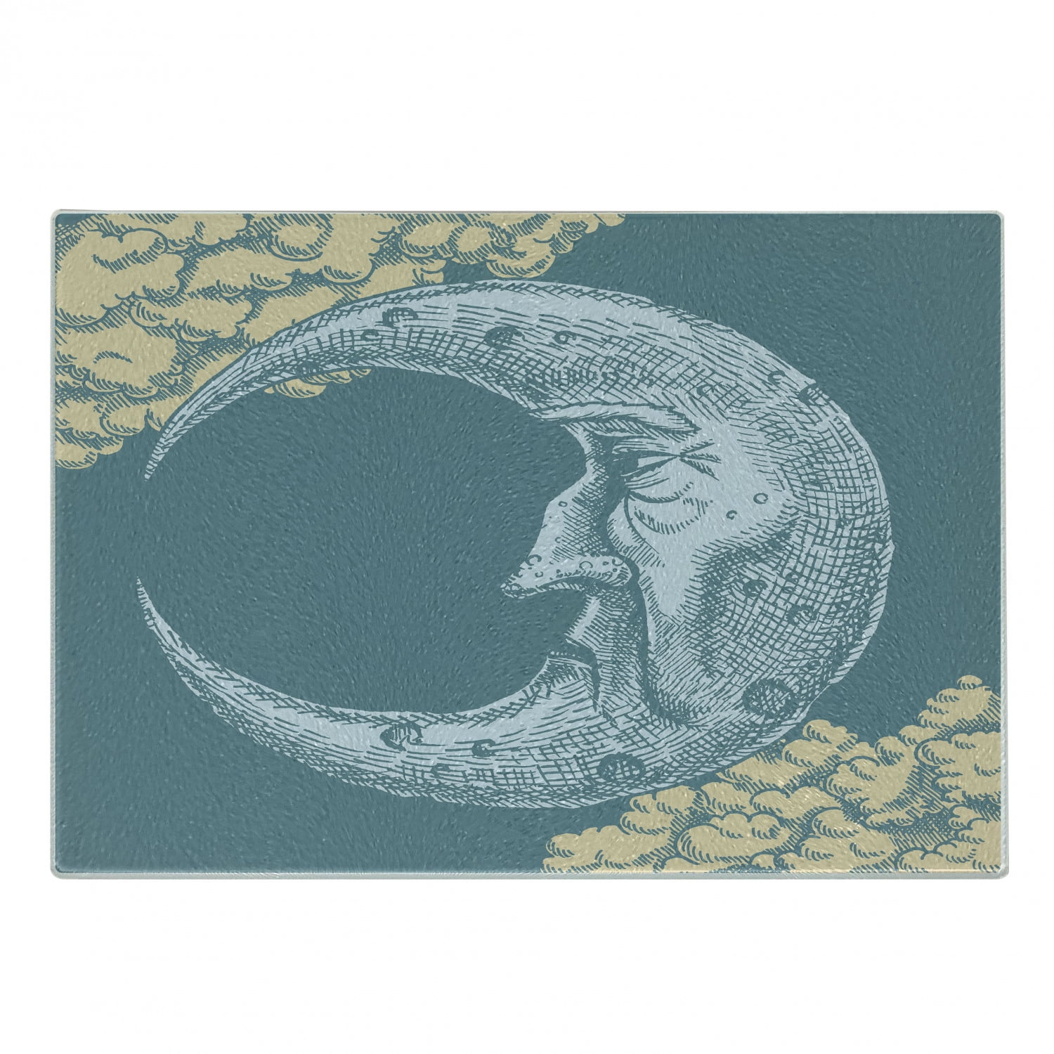 Moon Cutting Board, Vintage Crescent Moon with Grumpy Facial Expression ...