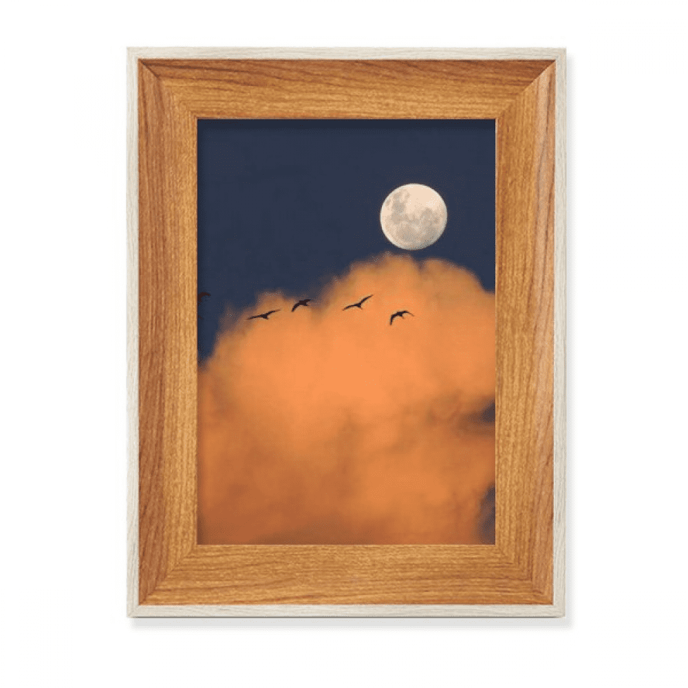 Moon Dark Night Clouds Desktop Wooden Photo Frame Display Picture Art ...