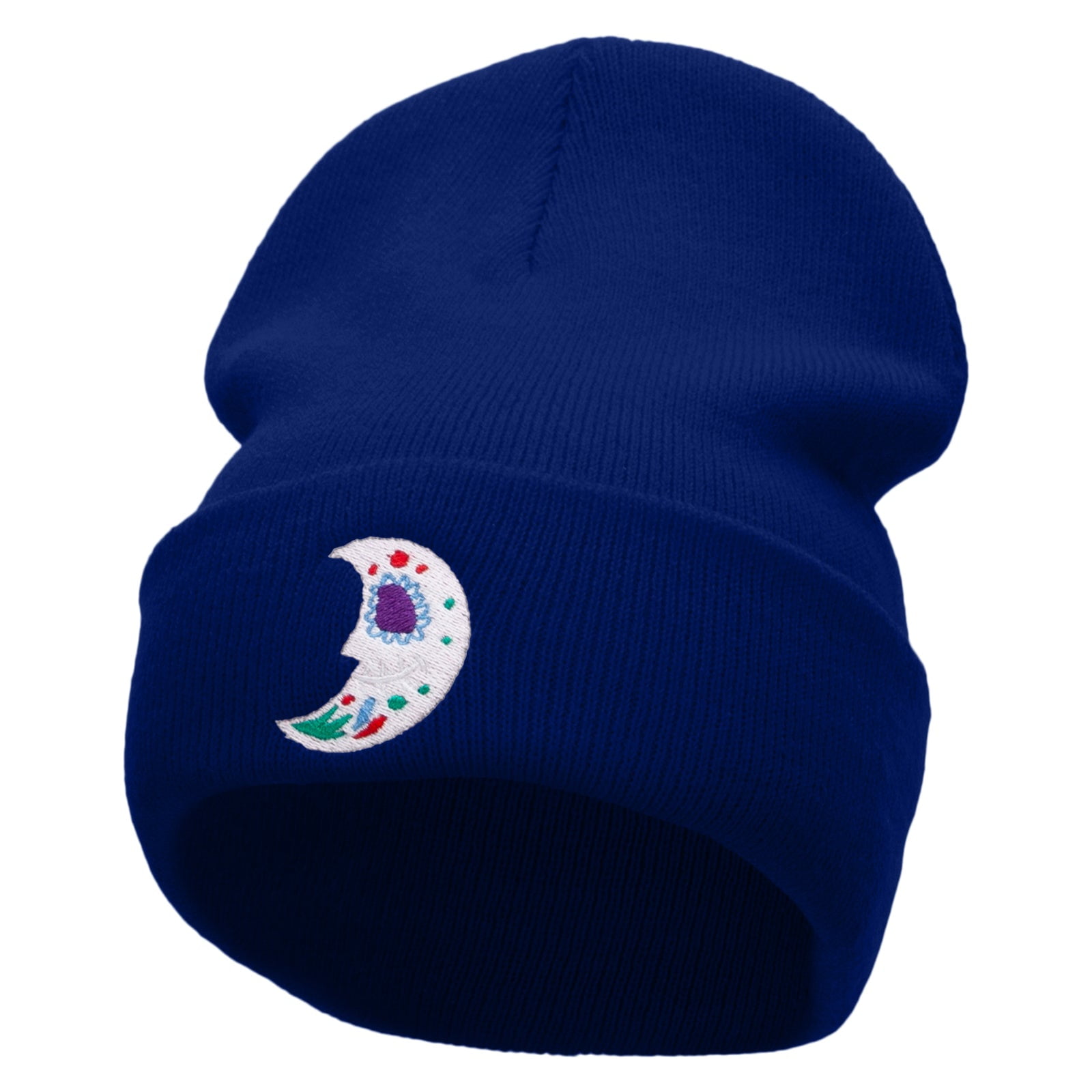 Moon De Los Muertos Embroidered 12 Inch Long Knitted Beanie - Royal ...