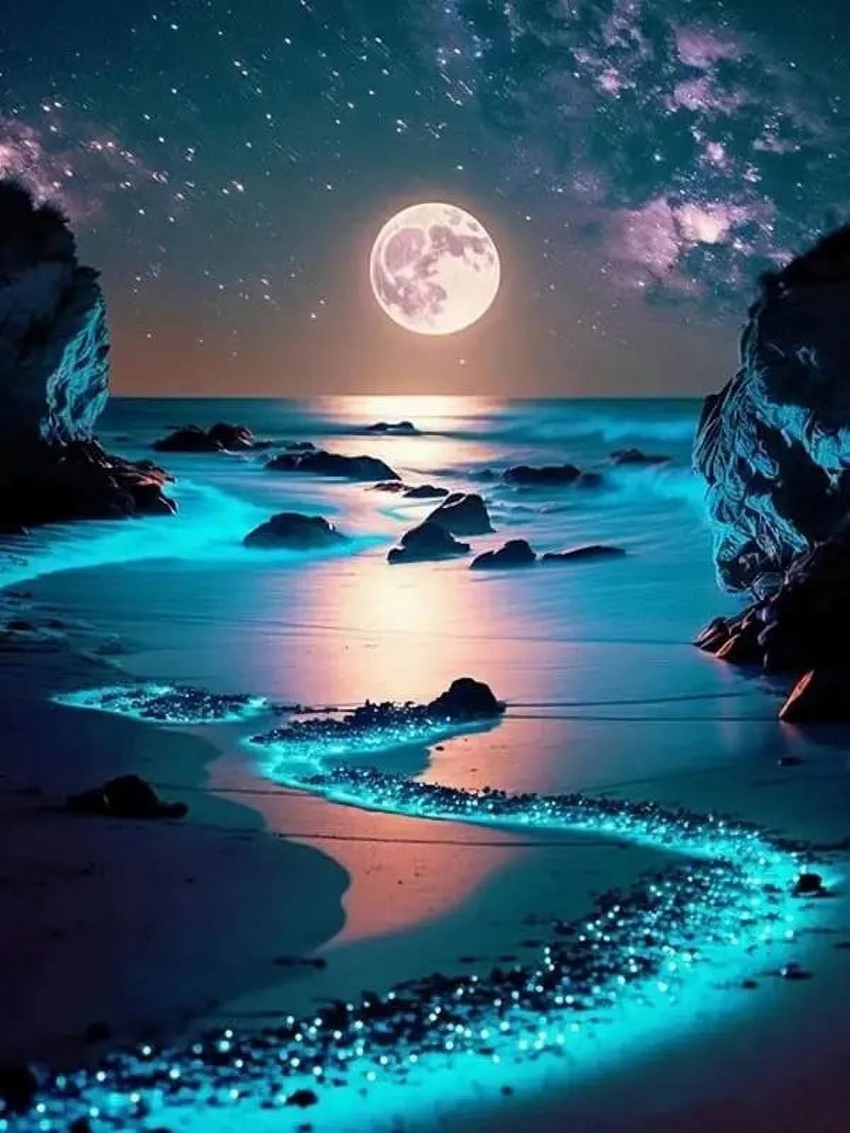 Moon Diamond Art Kits for Adults Beginners, DIY 5D Moonlight Beach ...