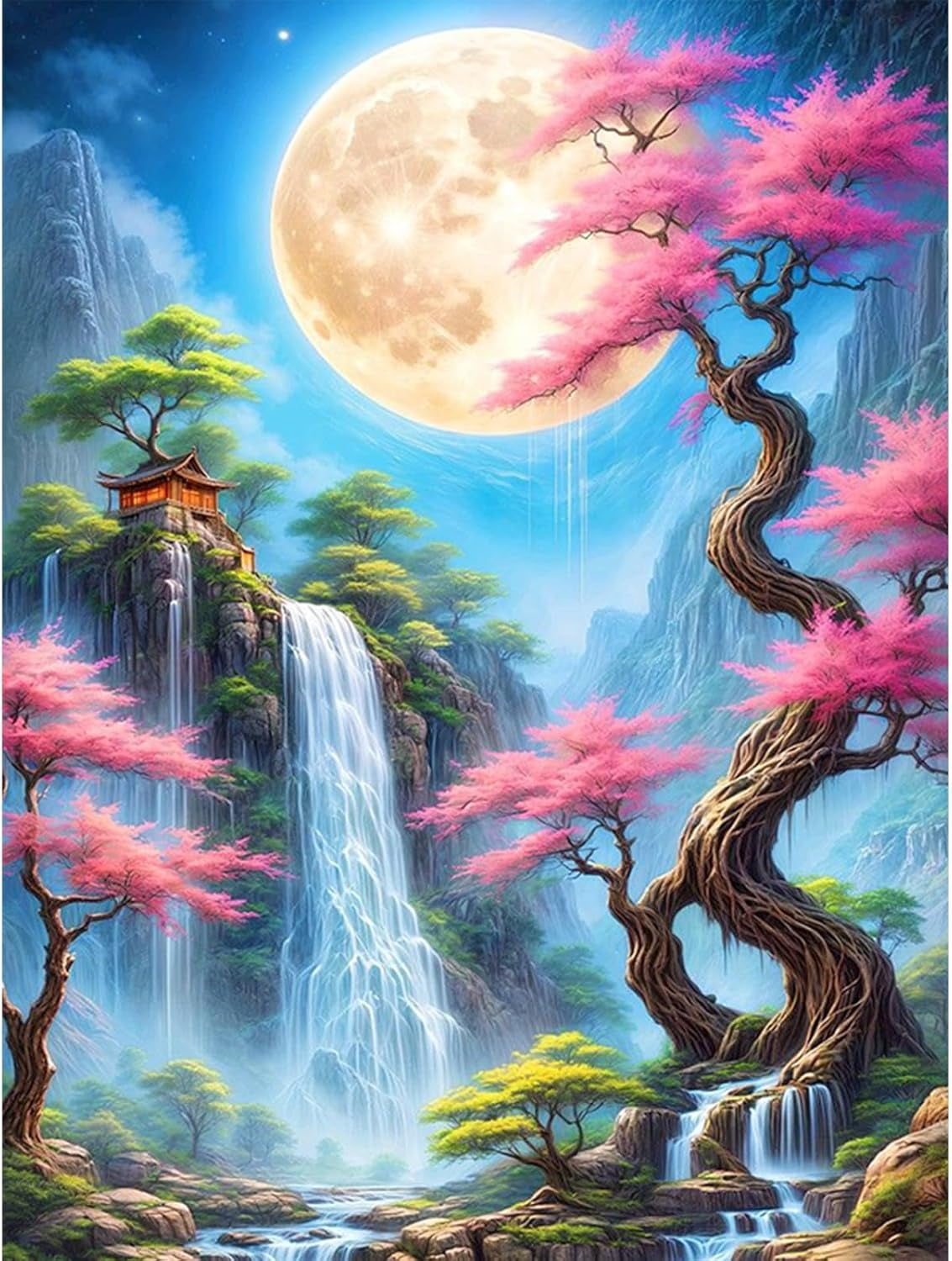 Moon Diamond Art Kits for Adults, Waterfall Diamond Painting Kit with ...