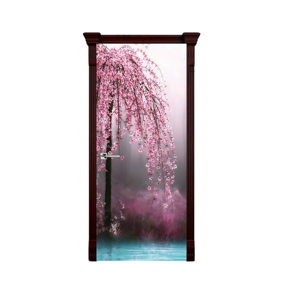 Moon Door Sticker 3d Diy Waterfall Sun Forest Wallpaper Living Room Art ...