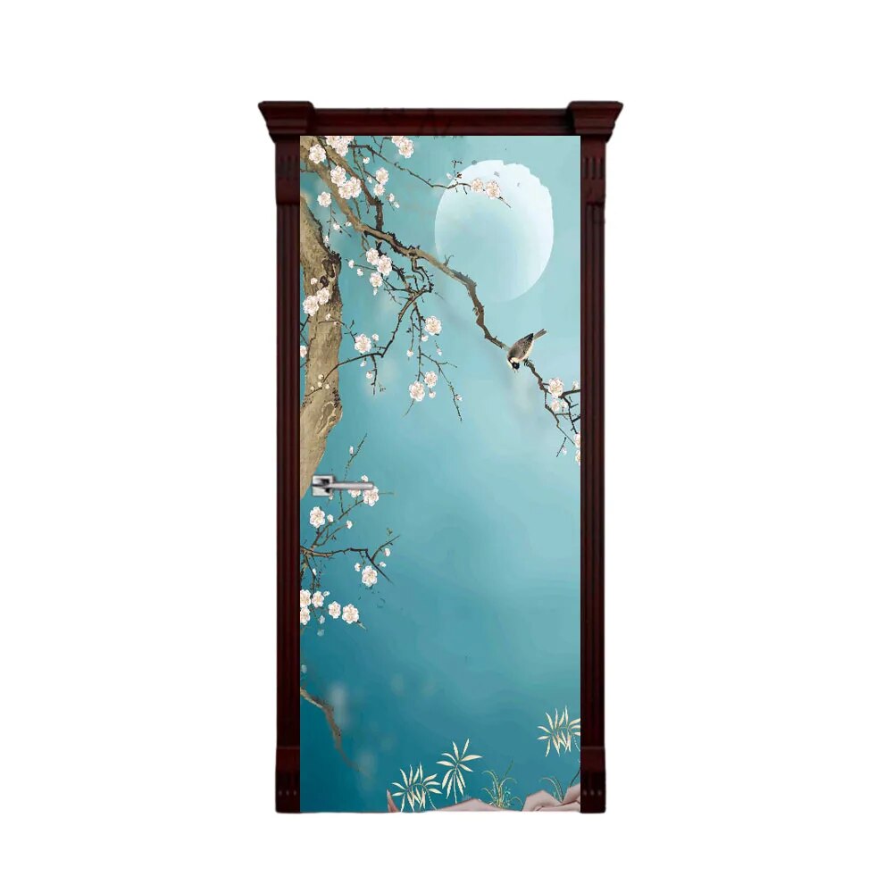Moon Door Sticker 3d Diy Waterfall Sun Forest Wallpaper Living Room Art ...