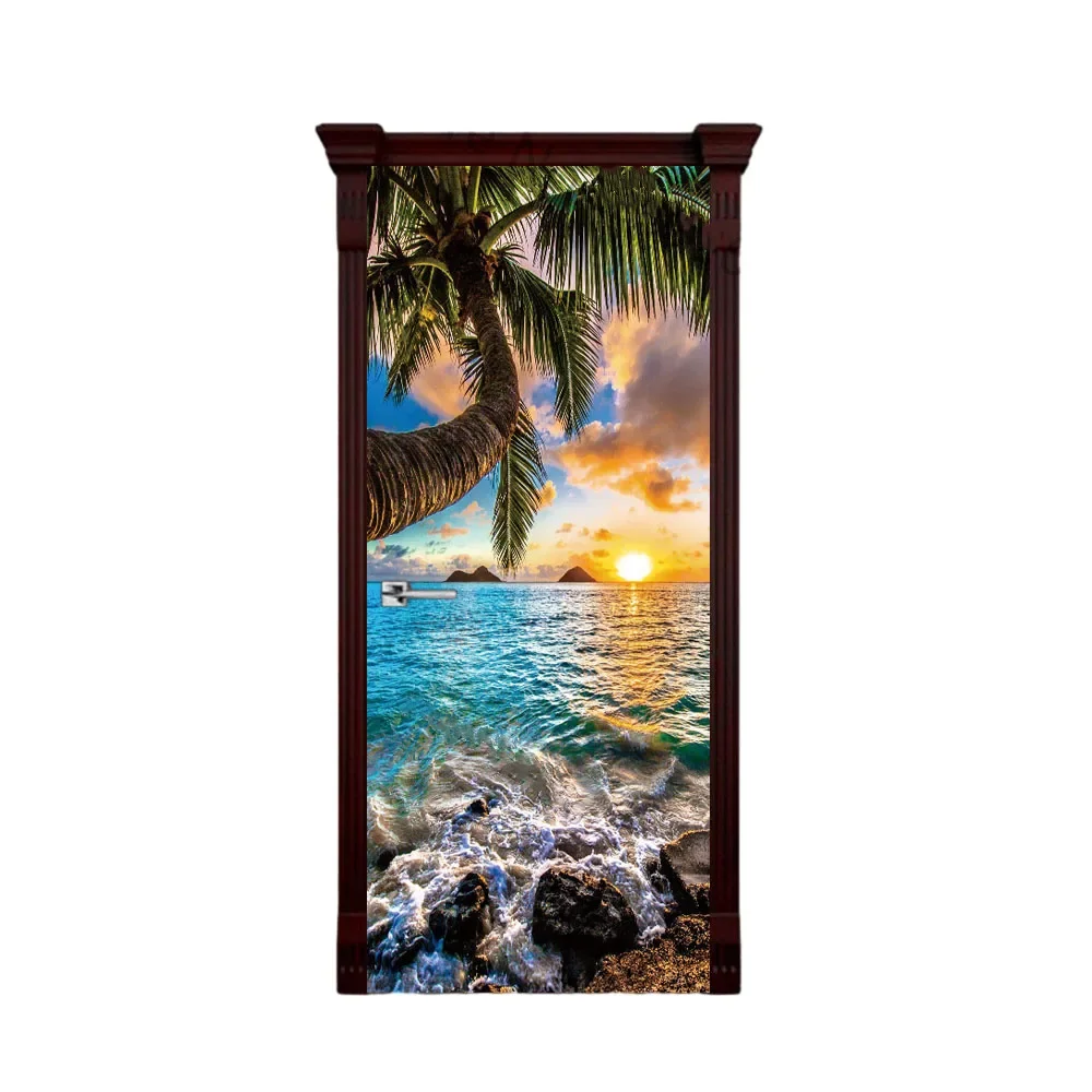 Moon Door Sticker PVC 3D DIY Self-Adhesive Waterfall Sunshine Forest ...