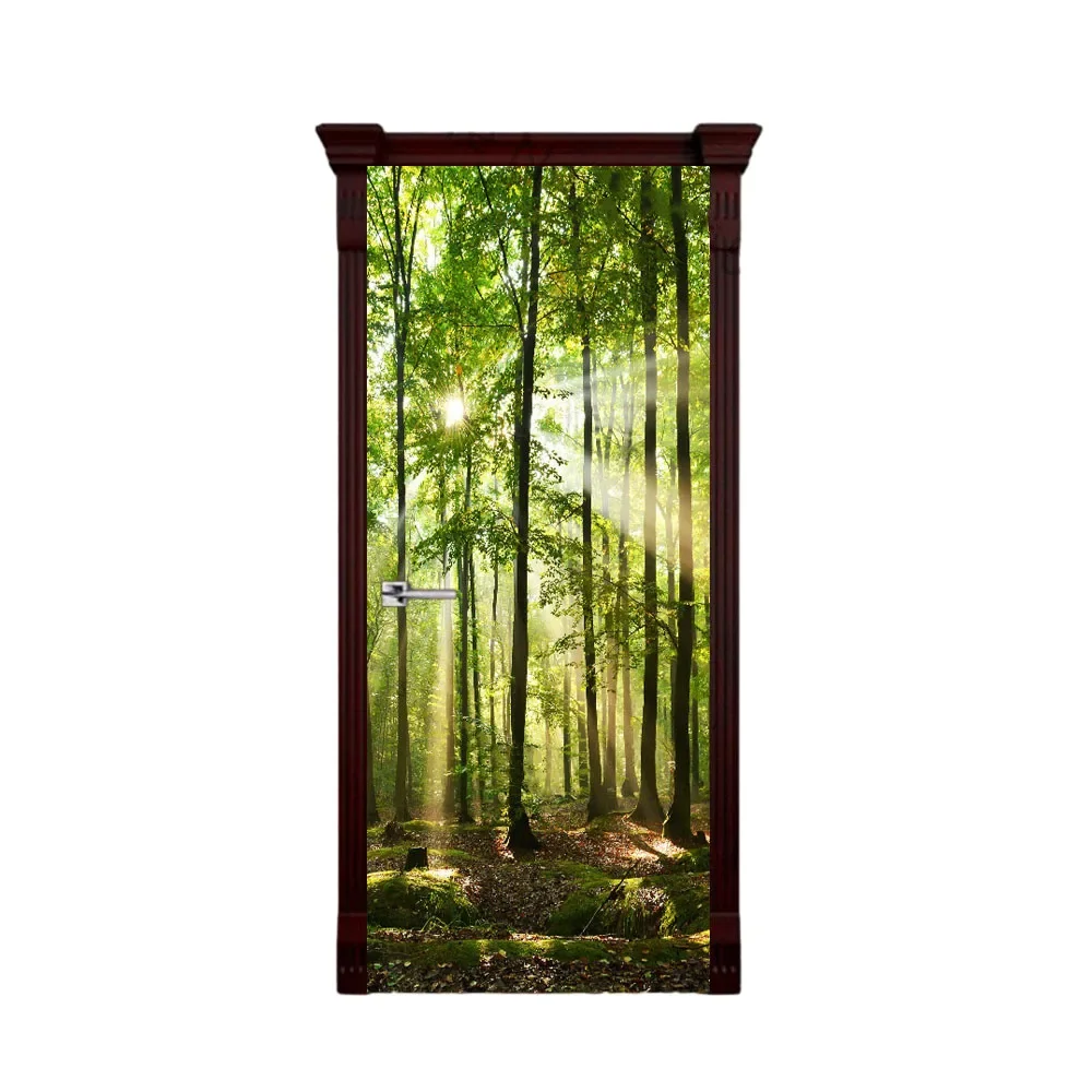 Moon Door Sticker PVC 3D DIY Self-Adhesive Waterfall Sunshine Forest ...