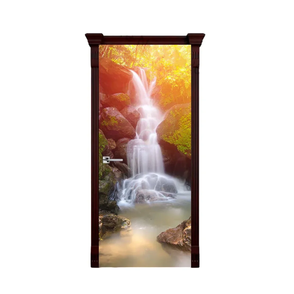 Moon Door Sticker PVC 3D DIY Self-Adhesive Waterfall Sunshine Forest ...