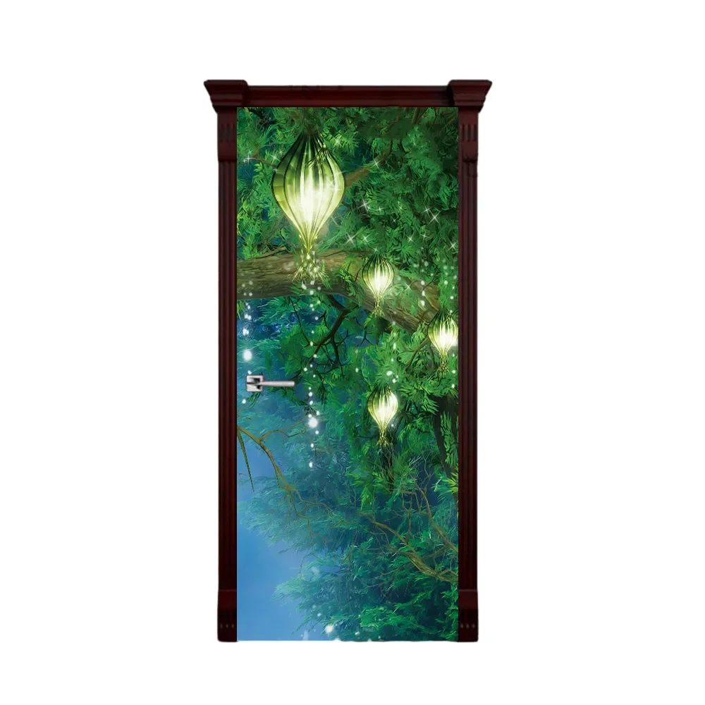 Moon Door Sticker PVC 3D DIY Self-Adhesive Waterfall Sunshine Forest ...