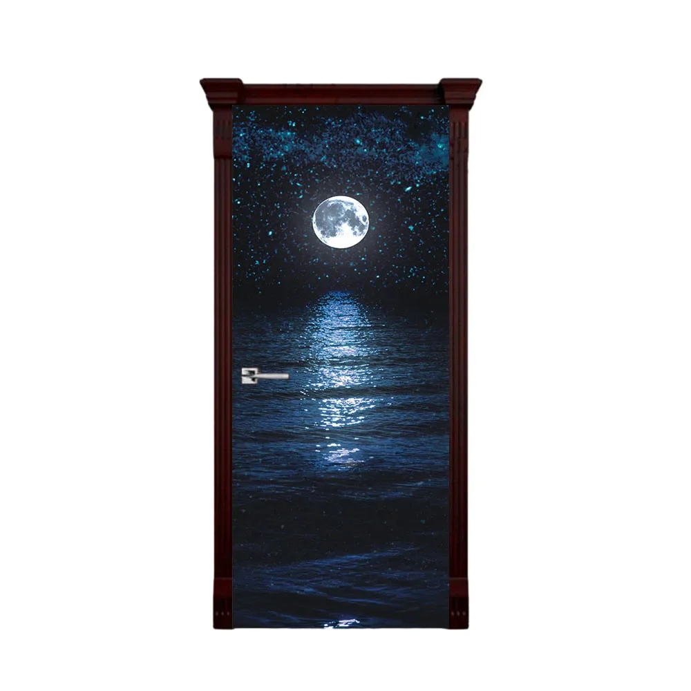 Moon Door Sticker PVC 3D DIY Self-Adhesive Waterfall Sunshine Forest ...