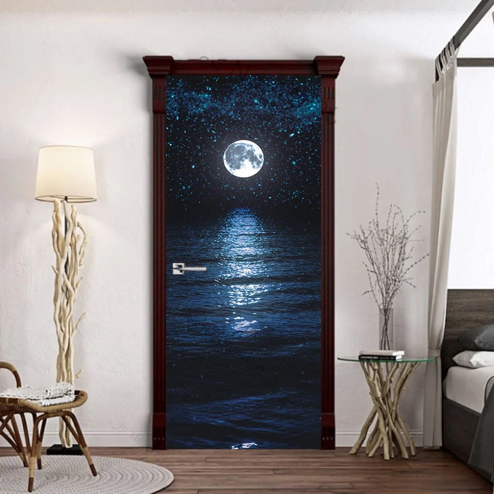 Moon Door Sticker PVC 3D DIY Self-Adhesive Waterfall Sunshine Forest ...