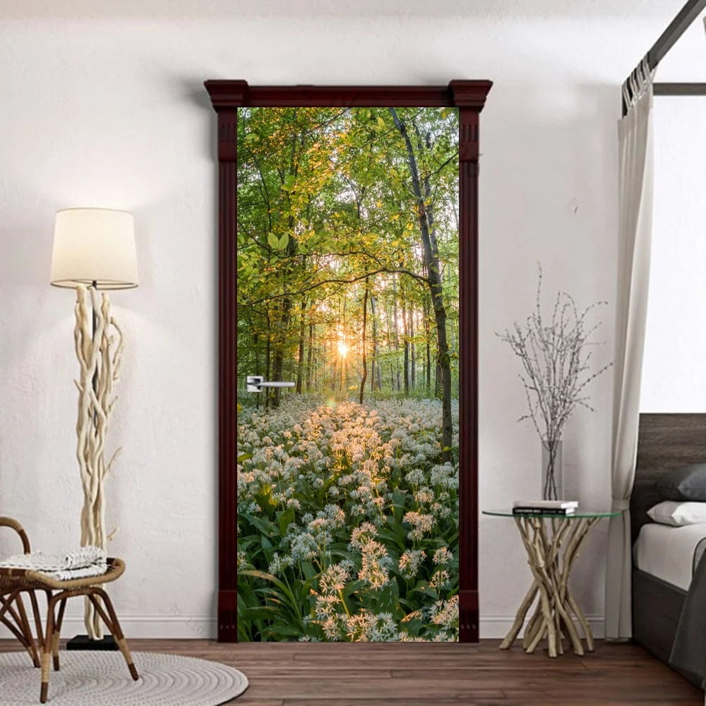 Moon Door Sticker PVC 3D DIY Self-Adhesive Waterfall Sunshine Forest ...