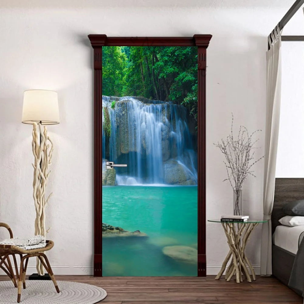 Moon Door Sticker PVC 3D DIY Self-Adhesive Waterfall Sunshine Forest ...