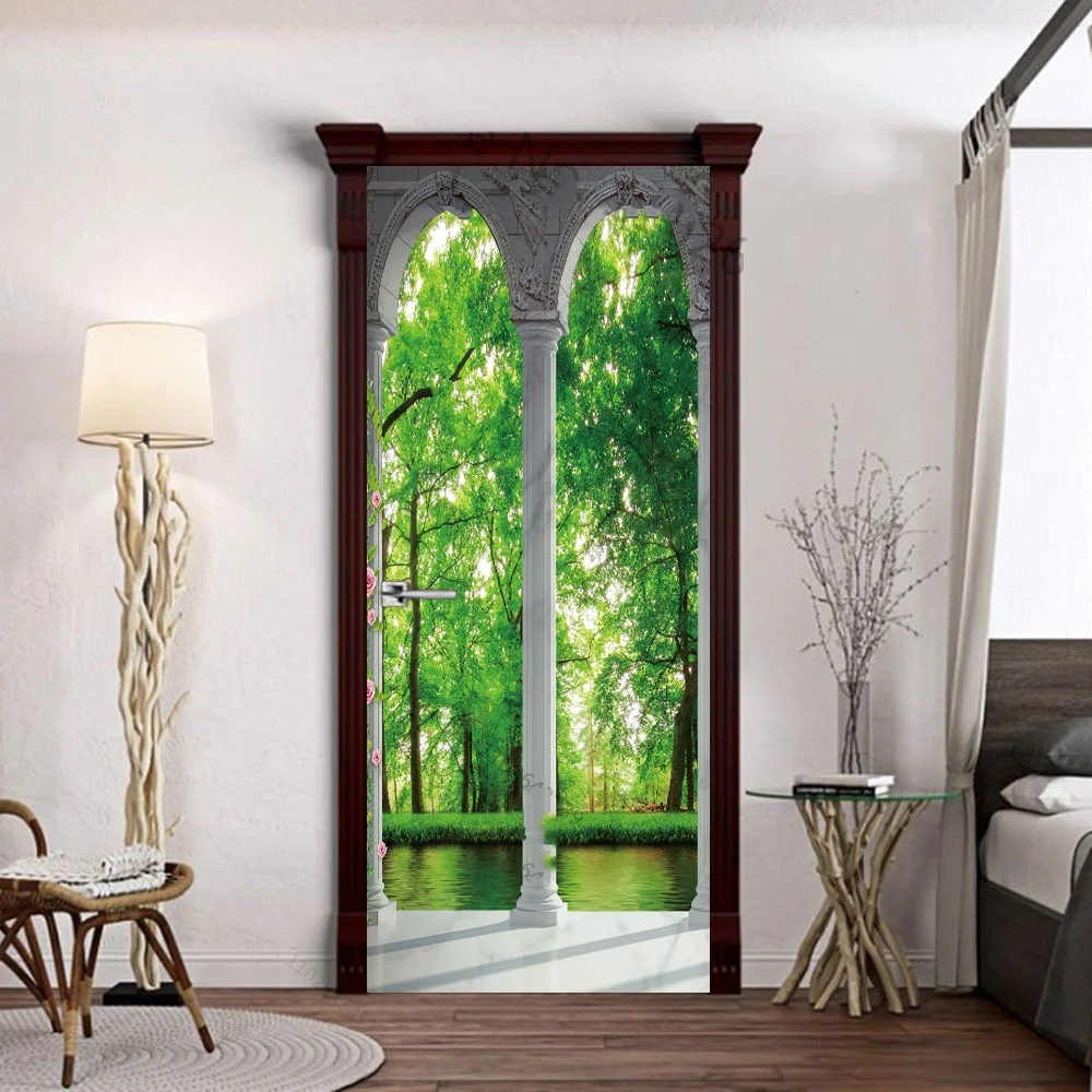 Moon Door Sticker PVC 3D DIY Self-Adhesive Waterfall Sunshine Forest ...