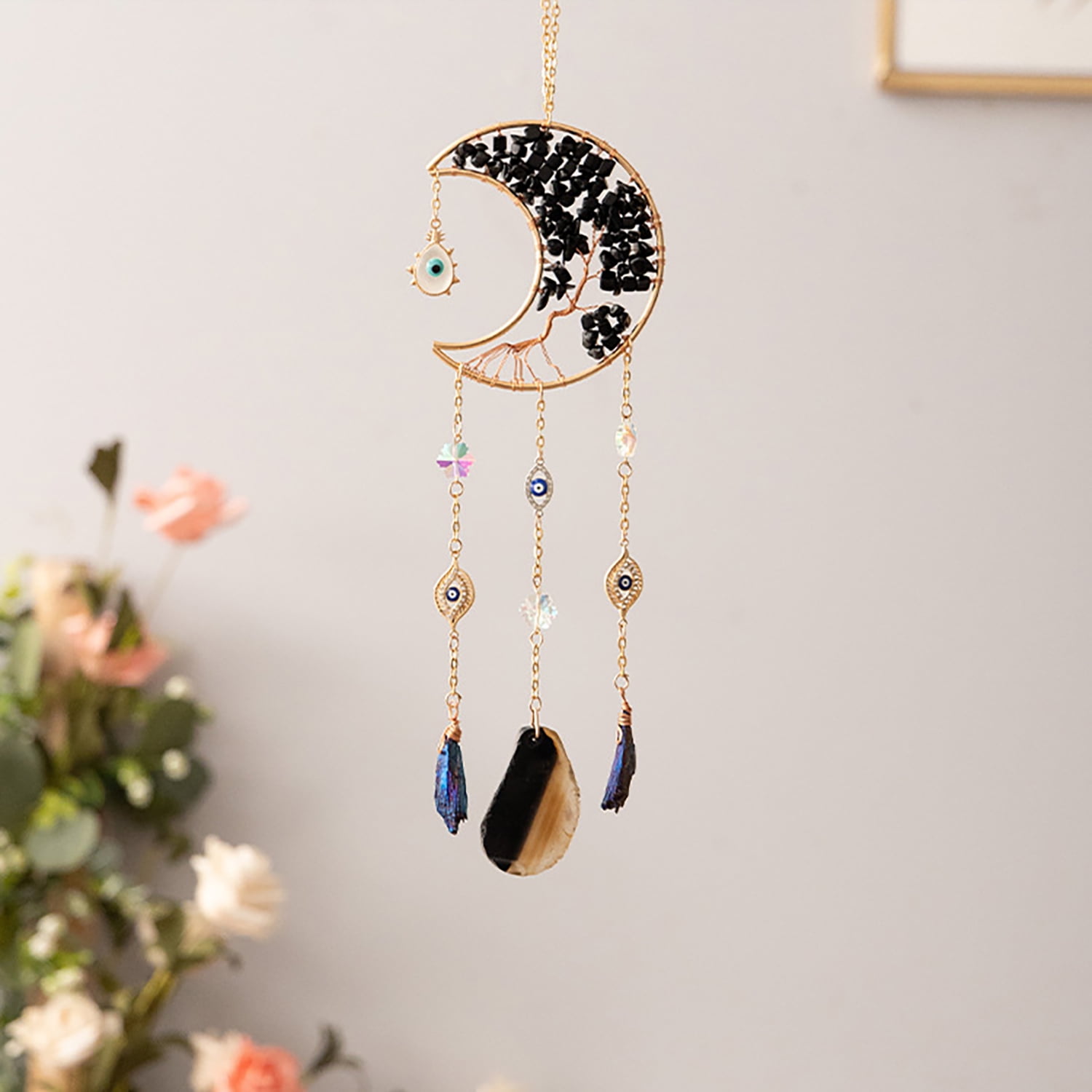 Moon Dream Catchers Healing Agate,Natural Gem Agate Dream Catcher Wall ...