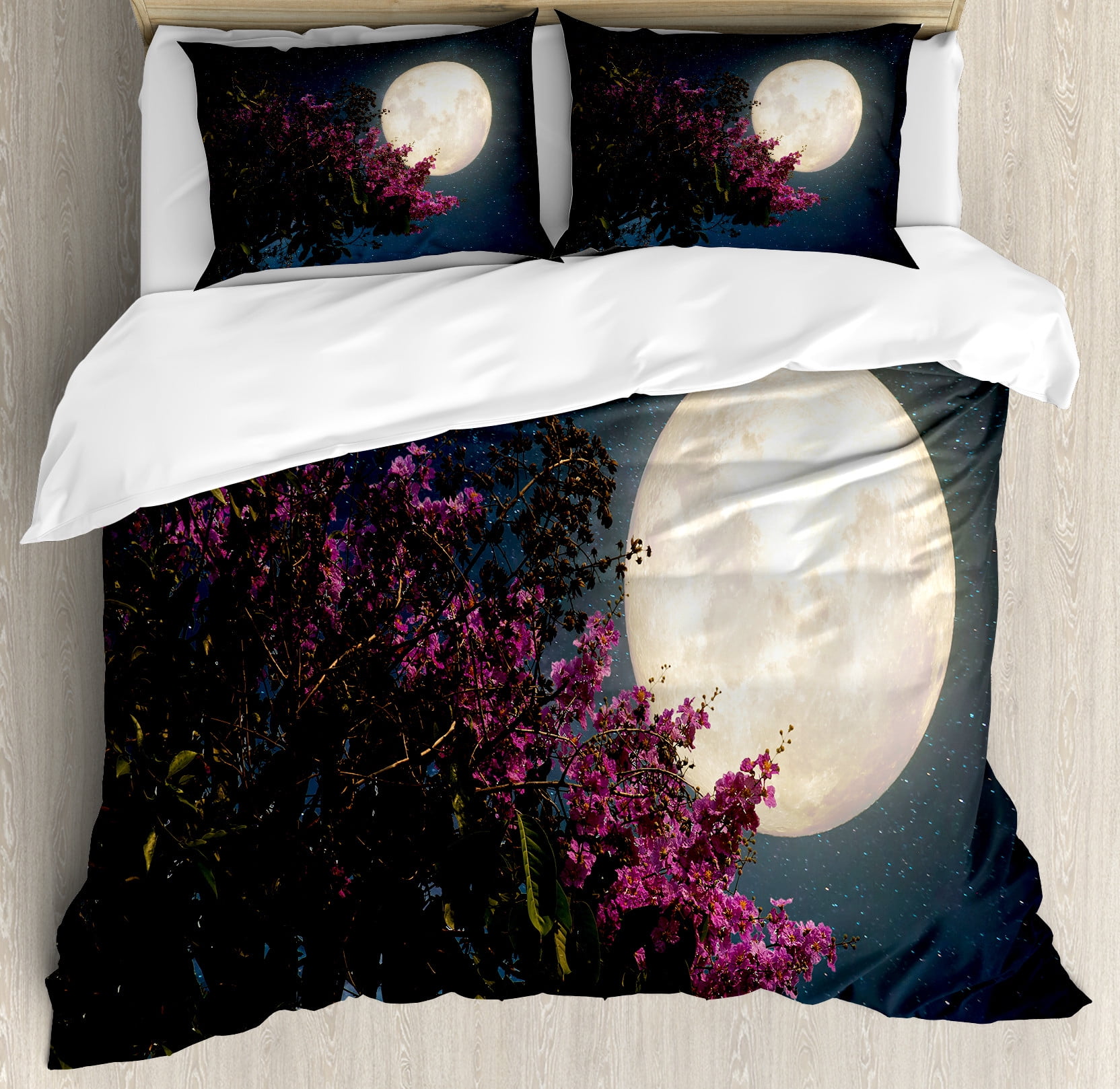 Moon Duvet Cover Set, Cherry Blossom Stars from Milky Way Eastern Night ...