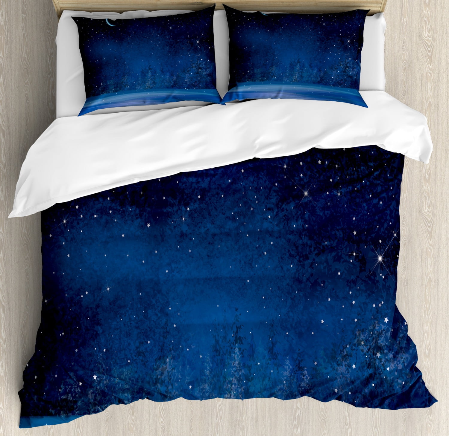 Moon Duvet Cover Set Queen Size, Mystical Winter Season Wonderland with ...
