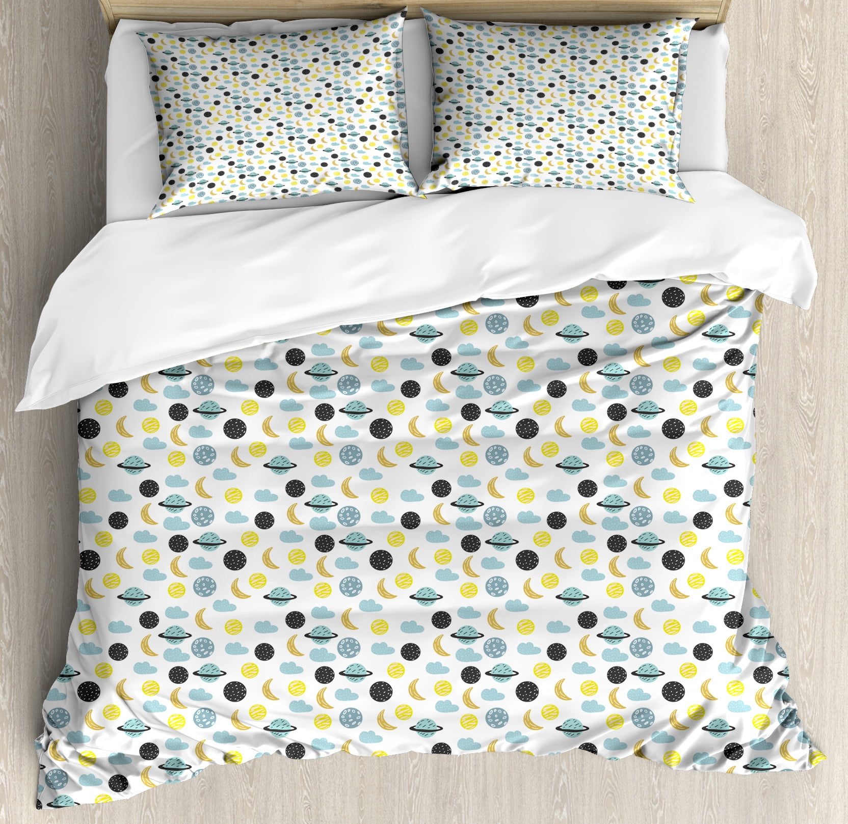 Moon Duvet Cover Set, Themed Repetitive Doodle Items Pattern with ...