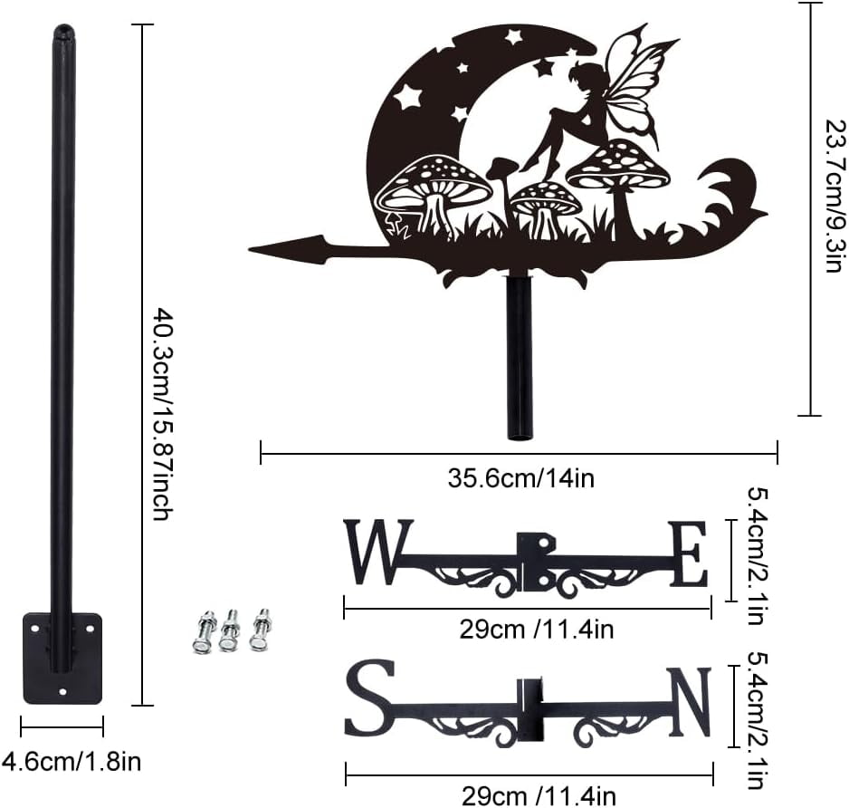 Moon Elves Weather Vane Metal Wind Direction Indicator Measuring ...