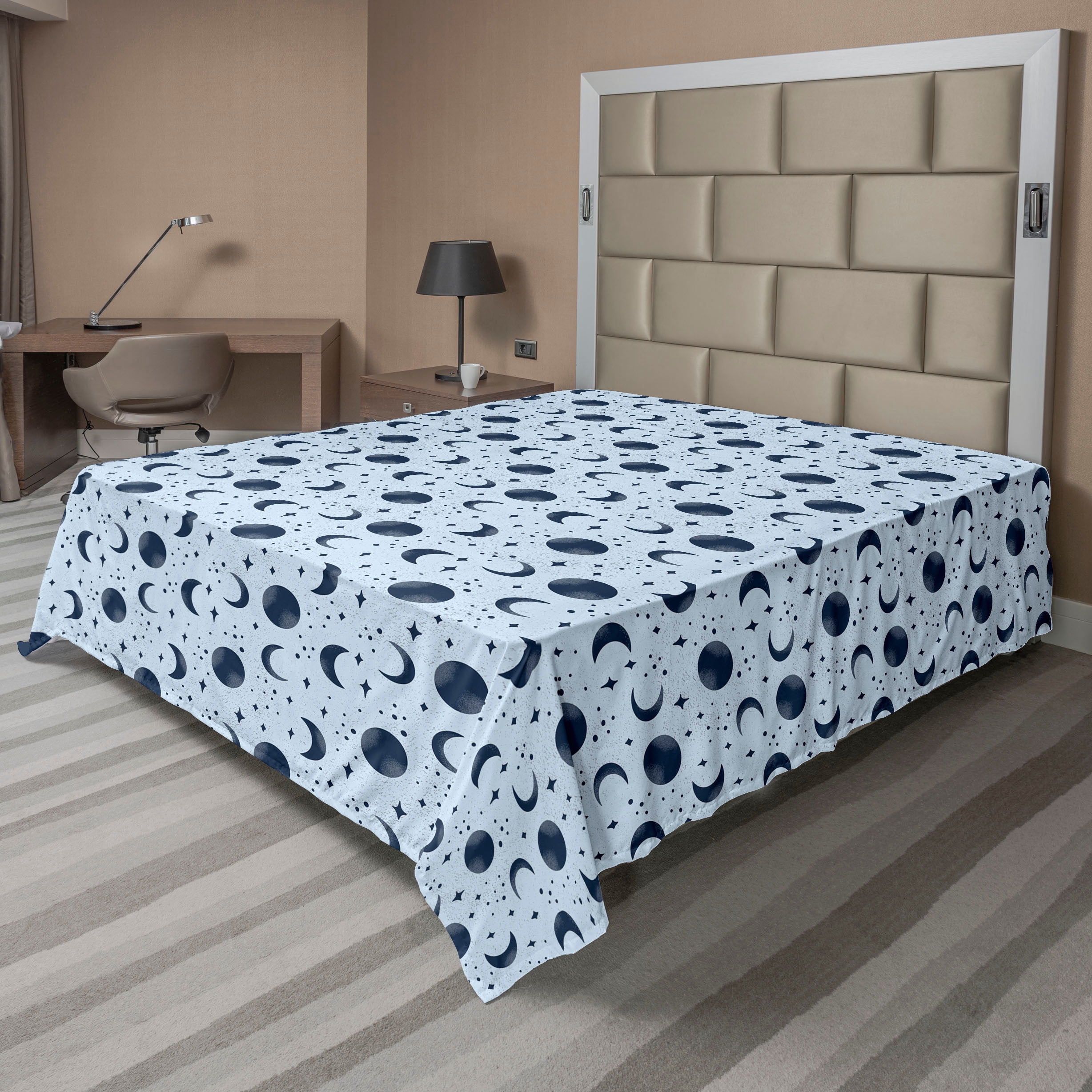 Ambesonne Moon Flat Bedding Sheet Soft Top Sheet, Grunge Night Stars ...