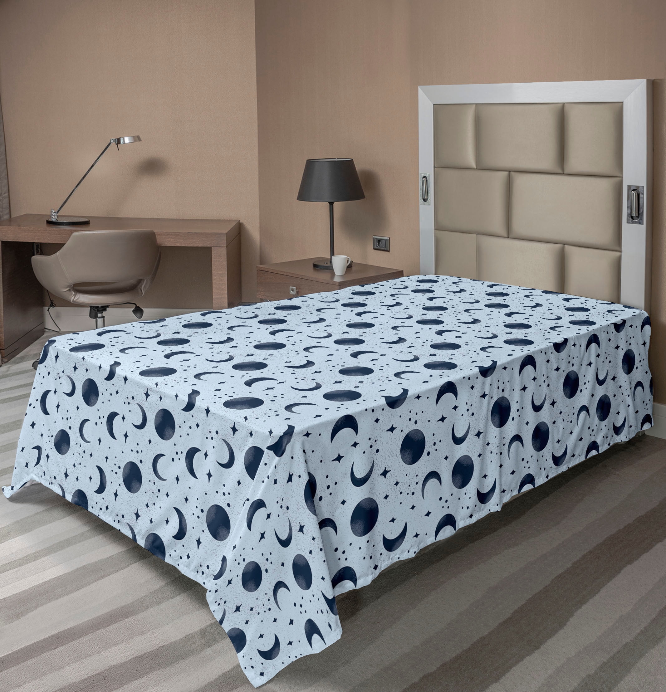 Moon Flat Sheet, Grunge Night Time Stars with Full and Crescent Shape ...
