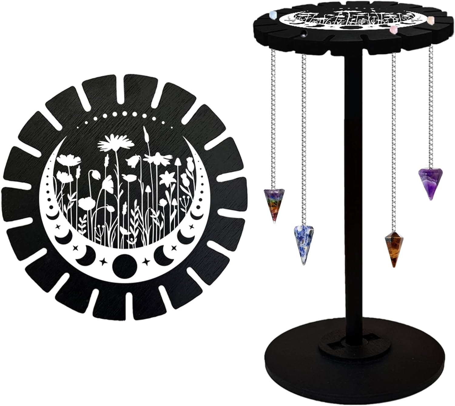 Moon Flower Pendulum Holder Crystal Shelf Black Crystal Display Shelf ...