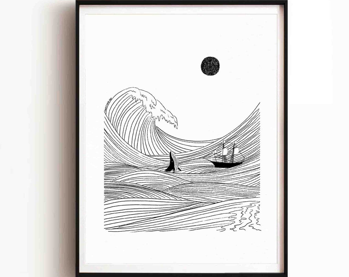 Jonah And The Whale, Minimalist Bible Print Big Fish Christian Bible Verse Wall Art Bible Sketch ...