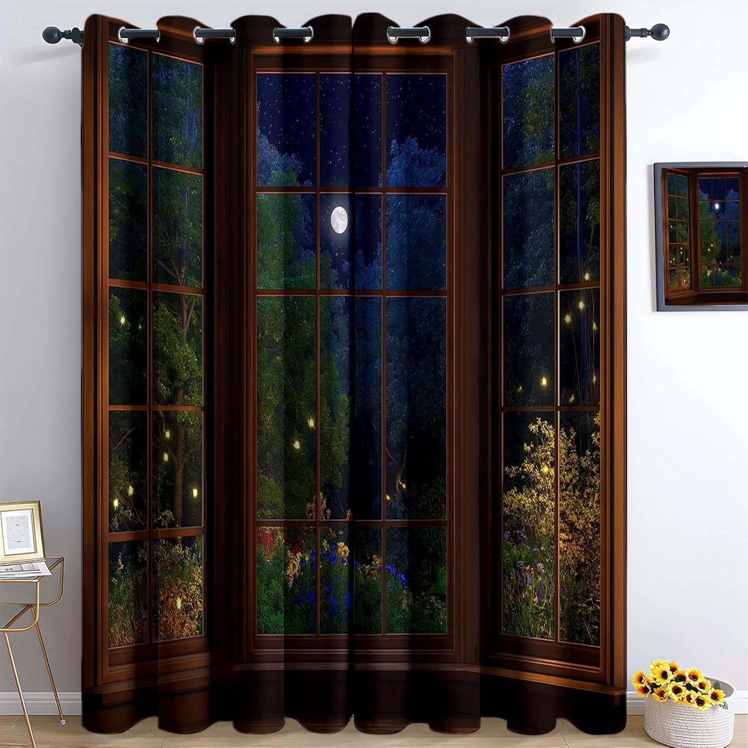 Moon Forest Blackout Curtains, Moonlight Tree Fantasy Window Drapes for ...