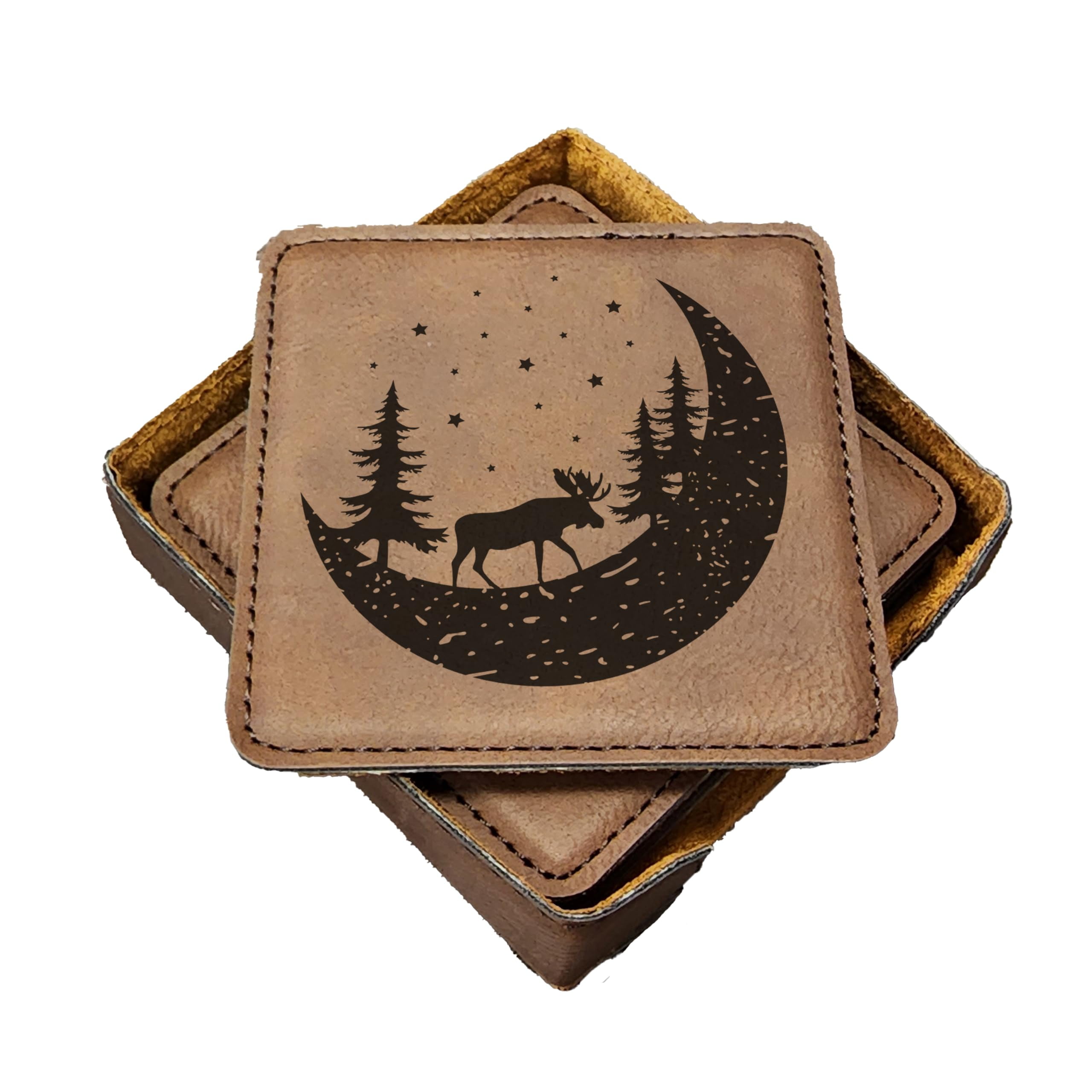 Moon Forest Moose - Handmade Coasters Set of 6 - Engraved Barware ...