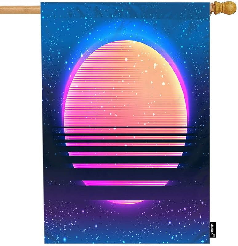 Moon Garden Flag Retro Geometric Moon Stars I Night Sky Stripes Doodle ...