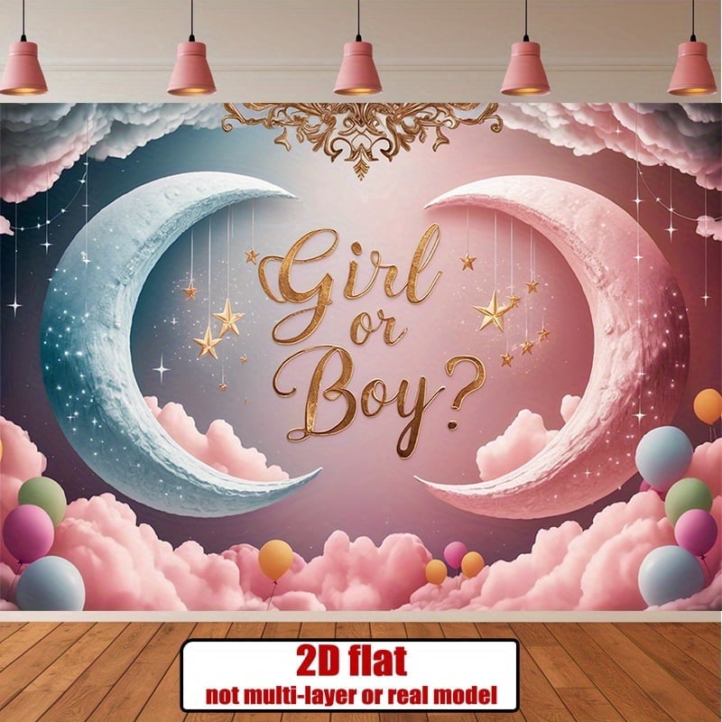 Moon Gender Reveal Backdrop Blue Pink Moon Glitter Stars Gender Reveal ...