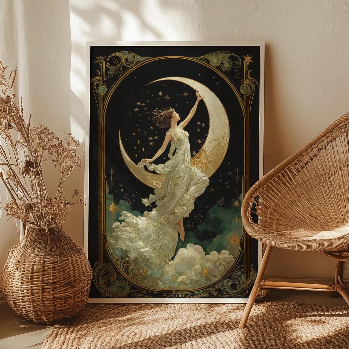 Moon Goddess Art Nouveau Wall Art Mystical Lunar Decor, Unframed Paper ...