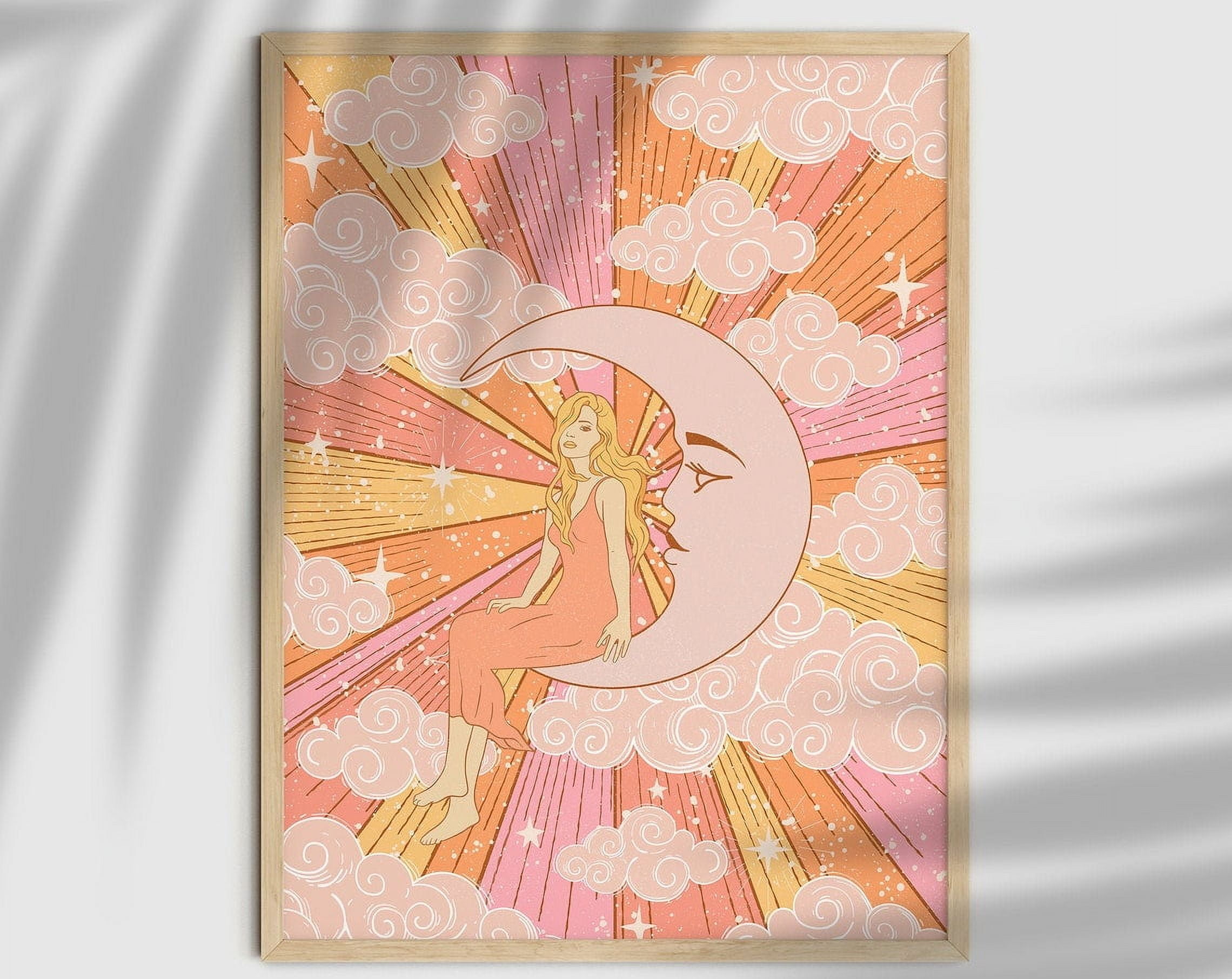 Moon Goddess Poster, Sun And Moon 70S Decor, Witchy Home Decor ...