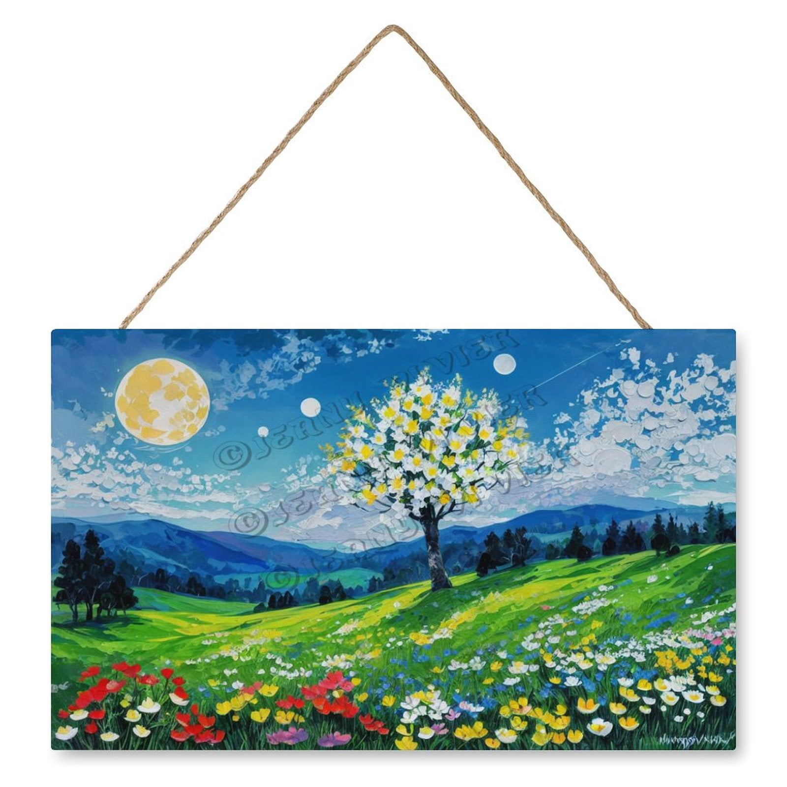 Moon Hill Flower Cloud Rustic Wood Hanging Sign Farmhouse Porch Home ...