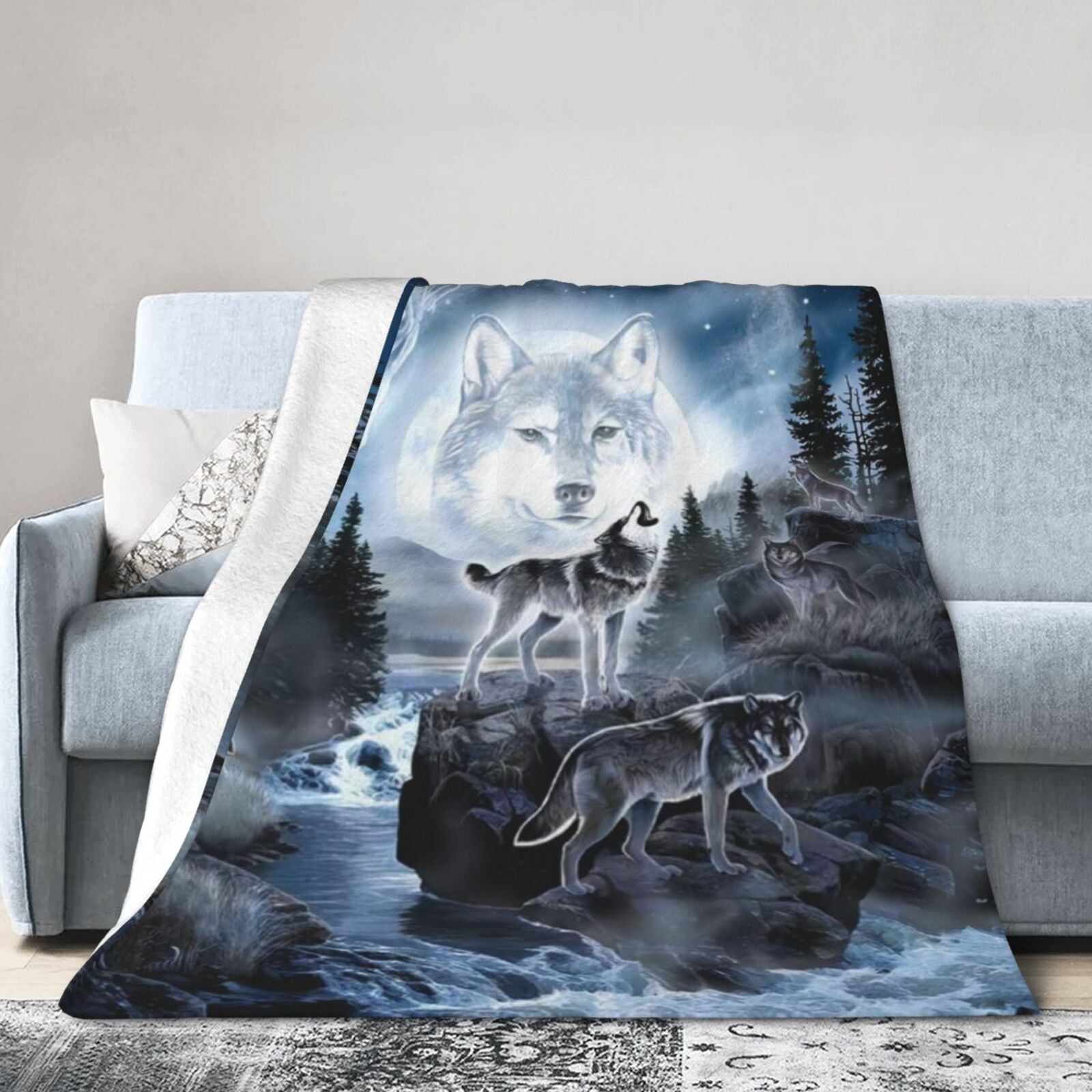 Moon Howling Wolf Blanket Gifts For Kids Adults - Lightweight Throw ...