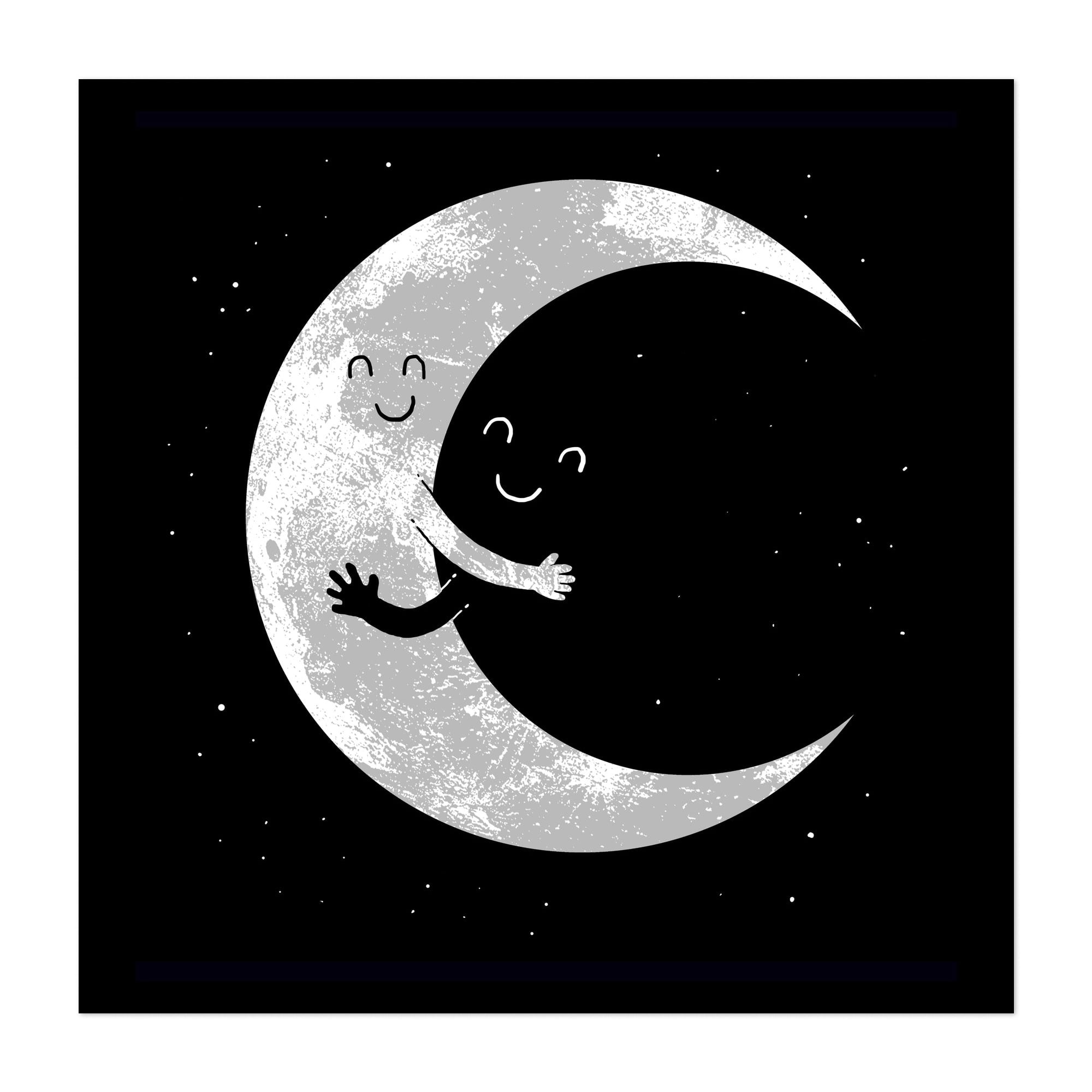 Moon Hug - Digital Art Moon Space Night Sky Humor Whimsical ...