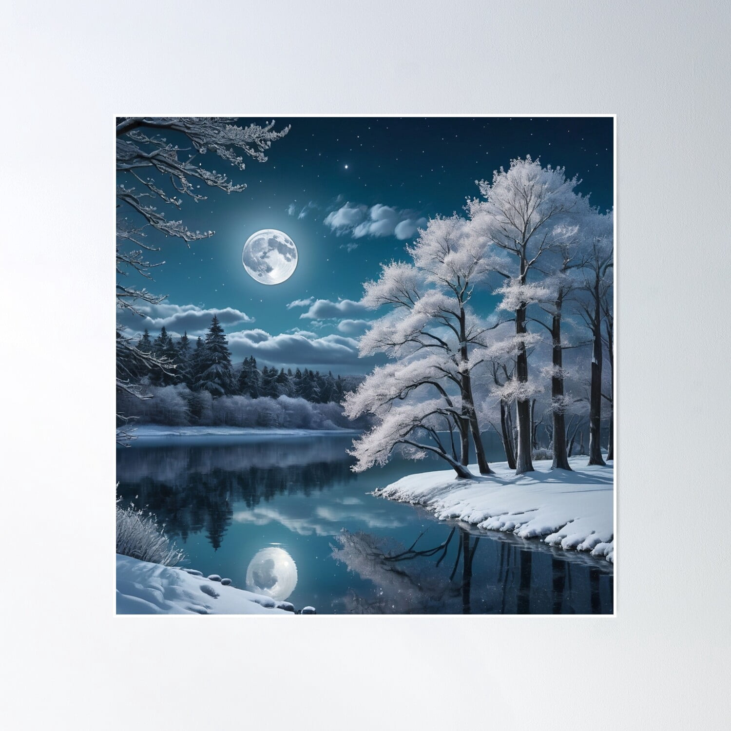 Moon In The Dark Sky Poster Wall Art, Modern Wall Decor, 16x16 UNFRAMED ...