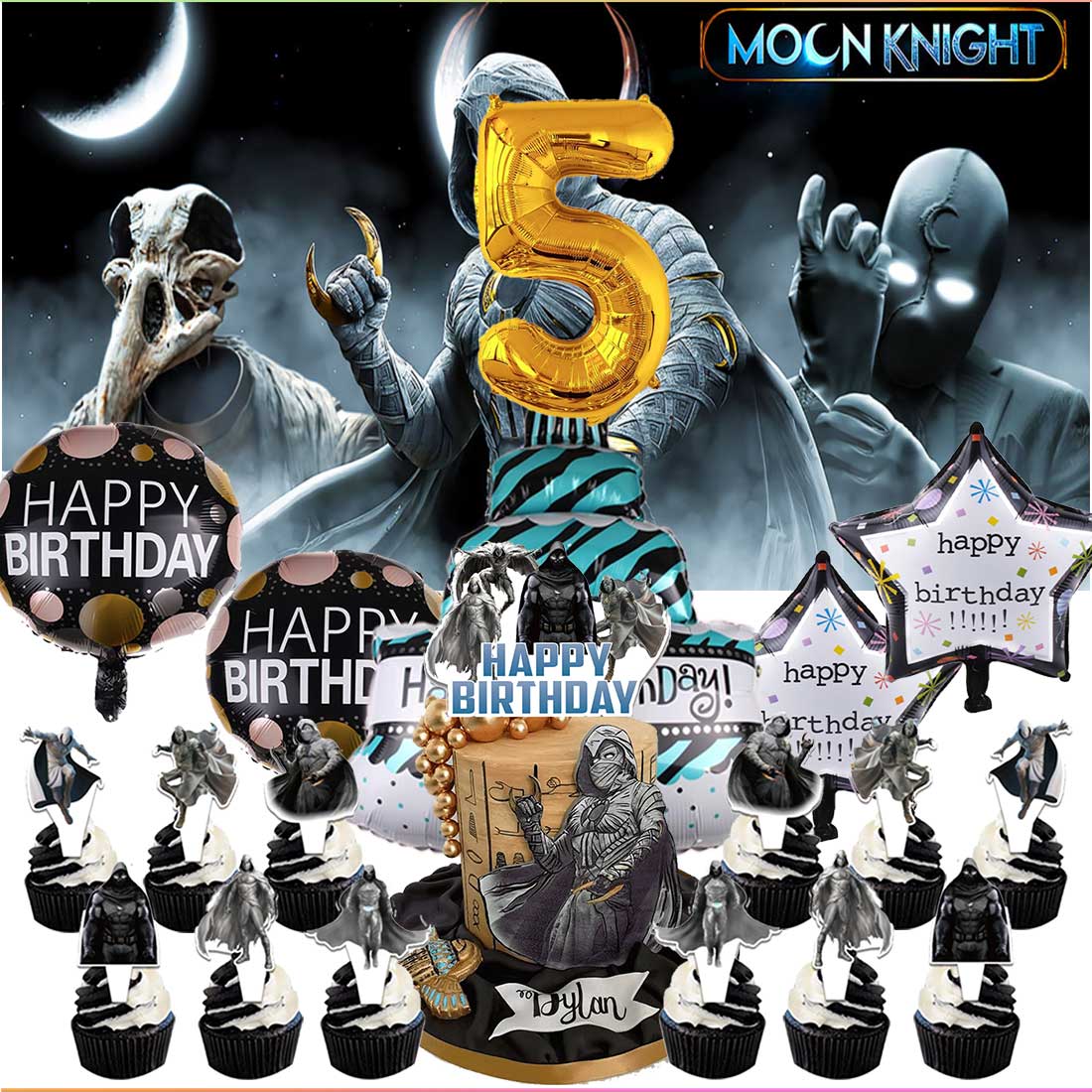 Moon Knight Party Supplies Decor 5th Kit Balloons Birthday Cake Topper ...