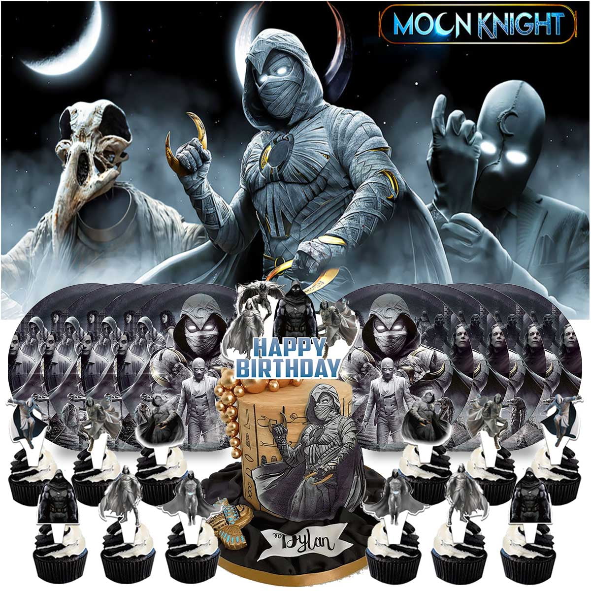 Moon Knight Plates Birthday Supplies Decorations Decor Backdrop Banner ...