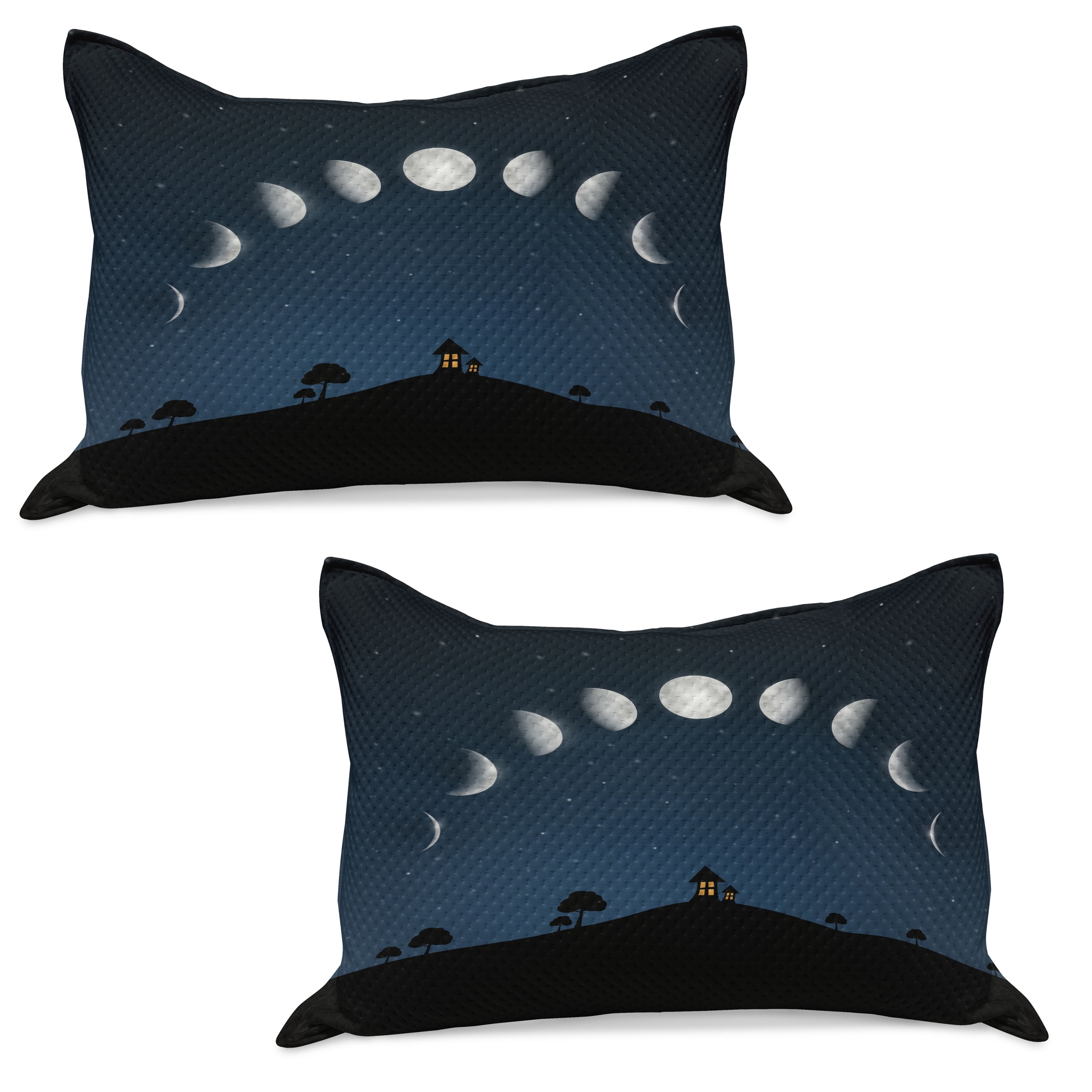Moon Knitted Quilt Pillowcover Set of 2, Lunar Phases and Stars Little ...