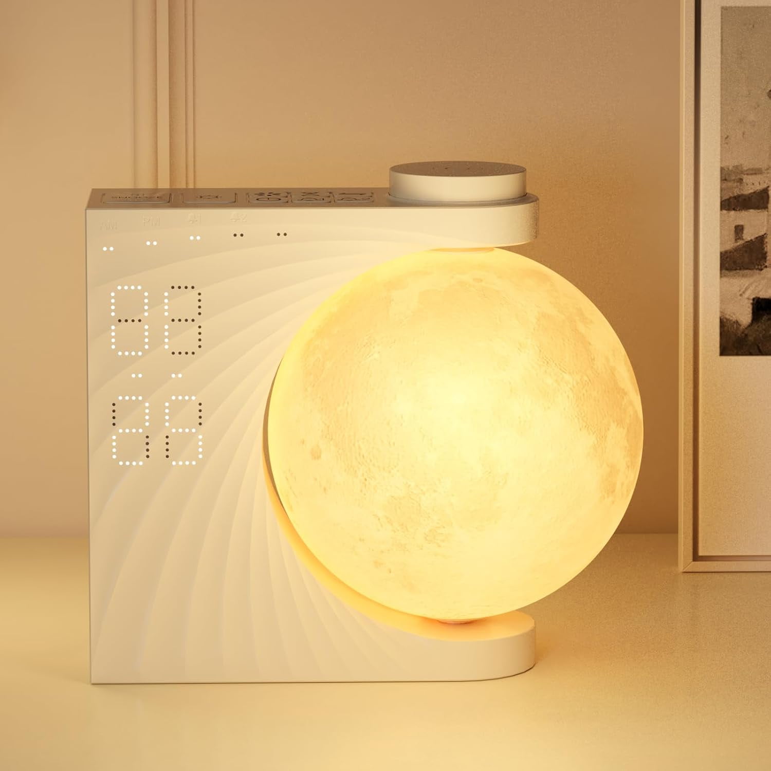 Moon Lamp with Alarm Clock, 10 Soothing Sounds with 2 Alarm Clocks, 4 ...