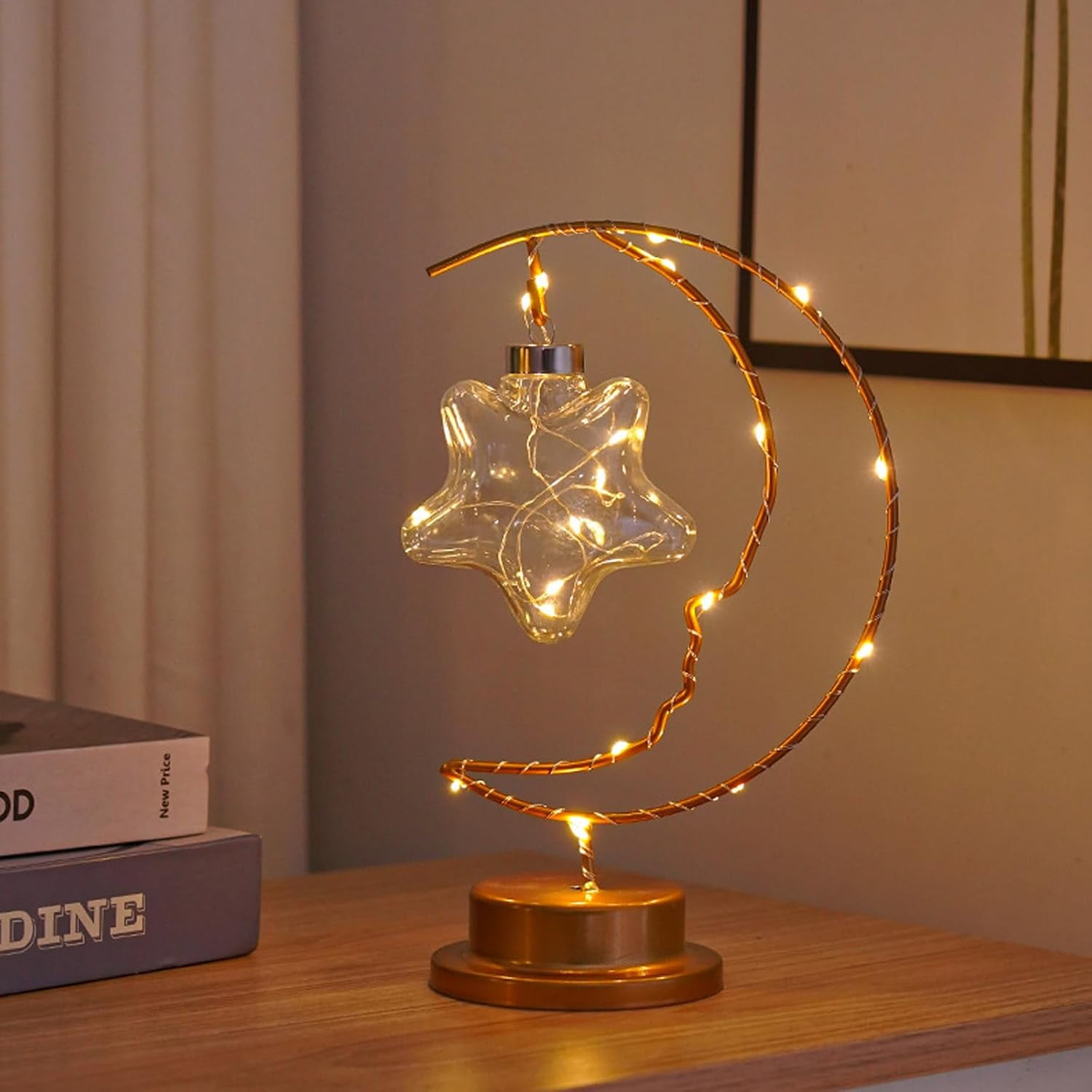 Moon Lamp, LED Moon Night Light Battery Operated with Star Lights, Decorative Table Lamp Ramadan ...