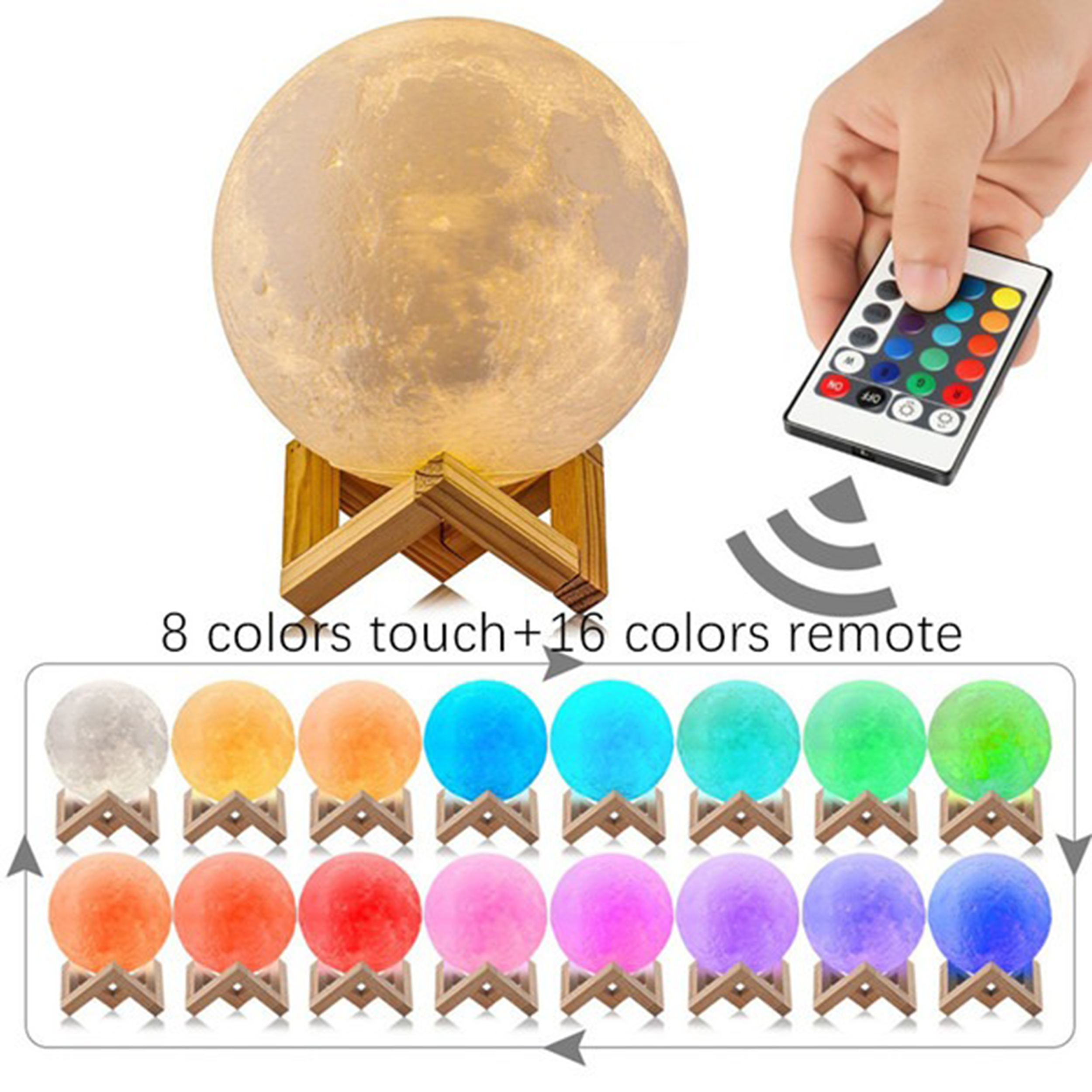 Moon Light 3D Print Moon Lamp With Stand,16 colors Lunar Night Light ...