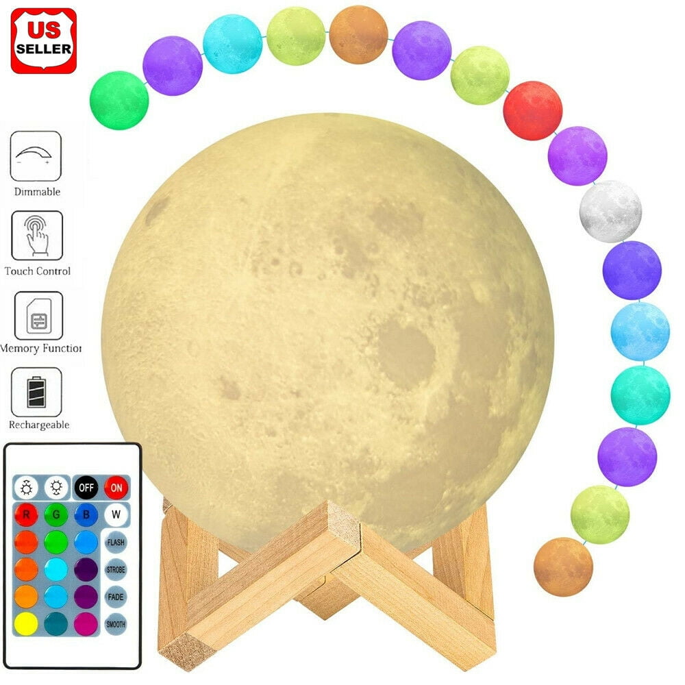 Moon Light, 3D Printed LED 16 Colors RGB Moon Lamp, Remote & Touch ...