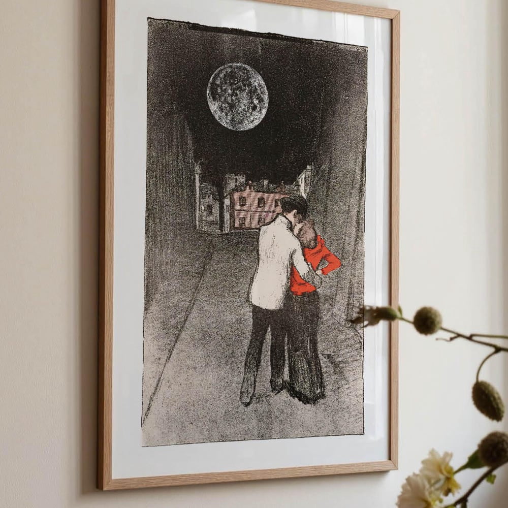Moon Love Print: Retro Valentine Art Romance Poster Holiday Wall Decor ...