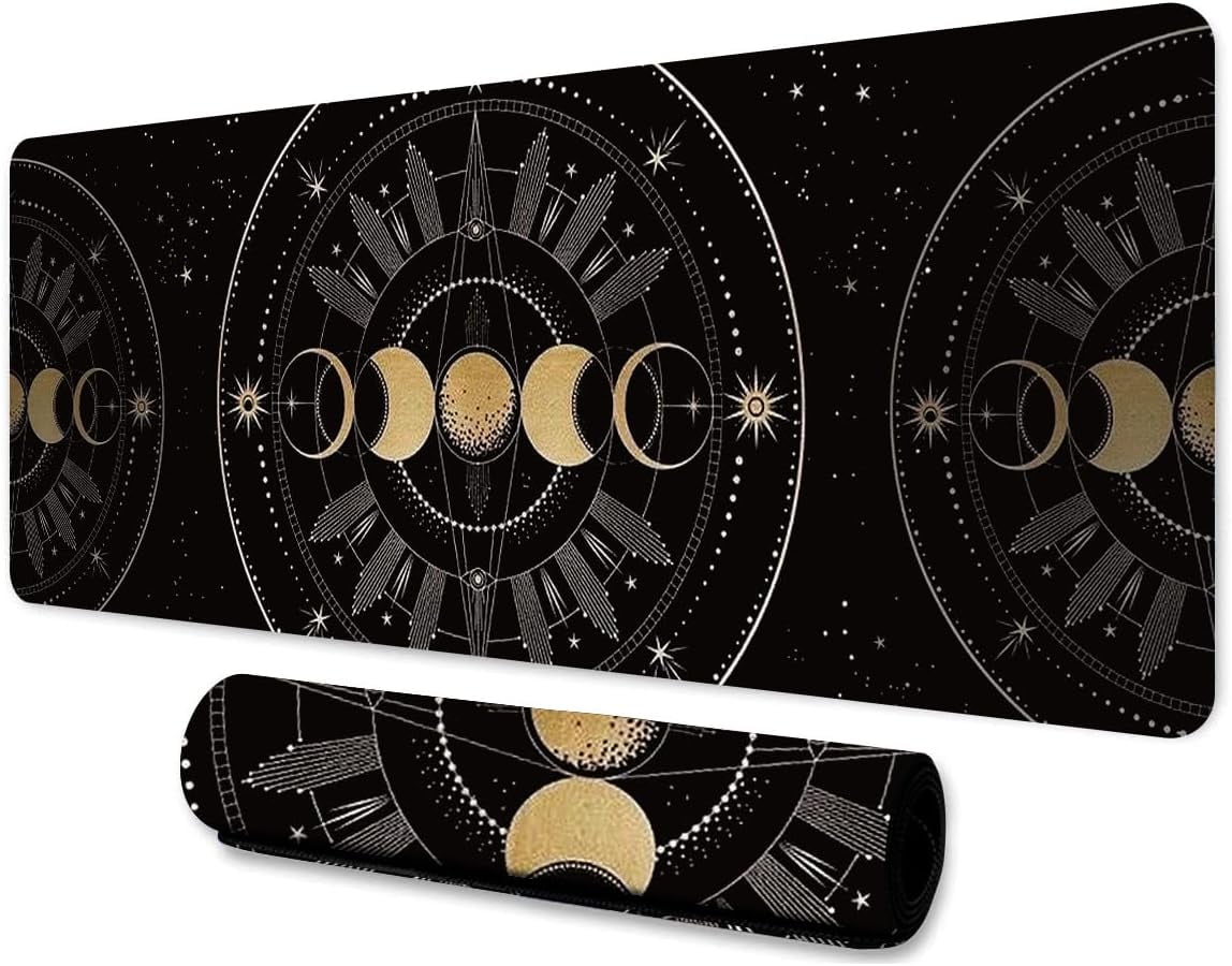 Moon Mouse Pad 31.5x11.8 Inches Bohemian Style Sun Moon Phase Mandala ...