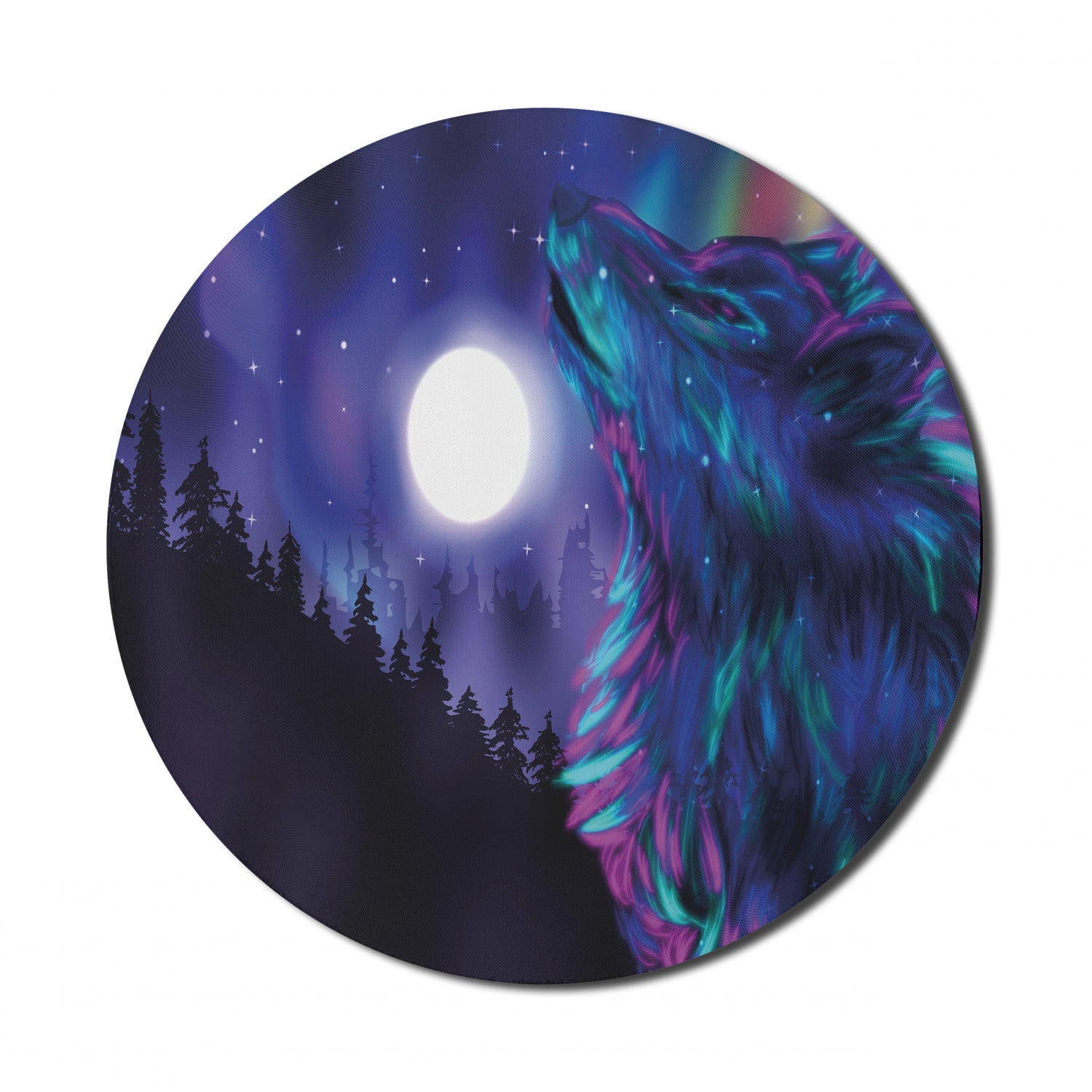 Moon Mouse Pad for Computers, Northern Imagery Aurora Borealis Wolf ...