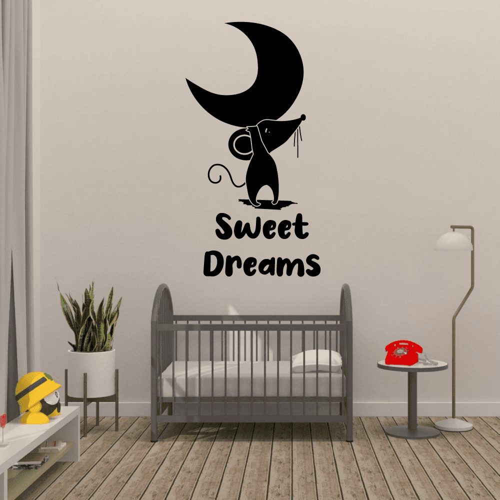 Moon Mouse Rat Sweet Dreams Good Night Dream Quotes Cute Sleeping Vinyl ...